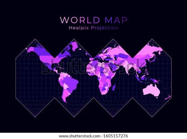 World Map Healpix Projection Digital World Stock Vector Royalty Free 1605157276 Shutterstock