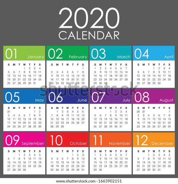 Year 2020 Calendar Vector Design Template Stock Vector (Royalty Free ...