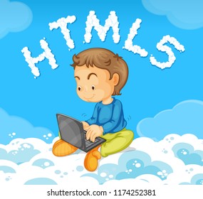 Boy Coding Php On Cloud Illustration Stock Vector (Royalty Free ...
