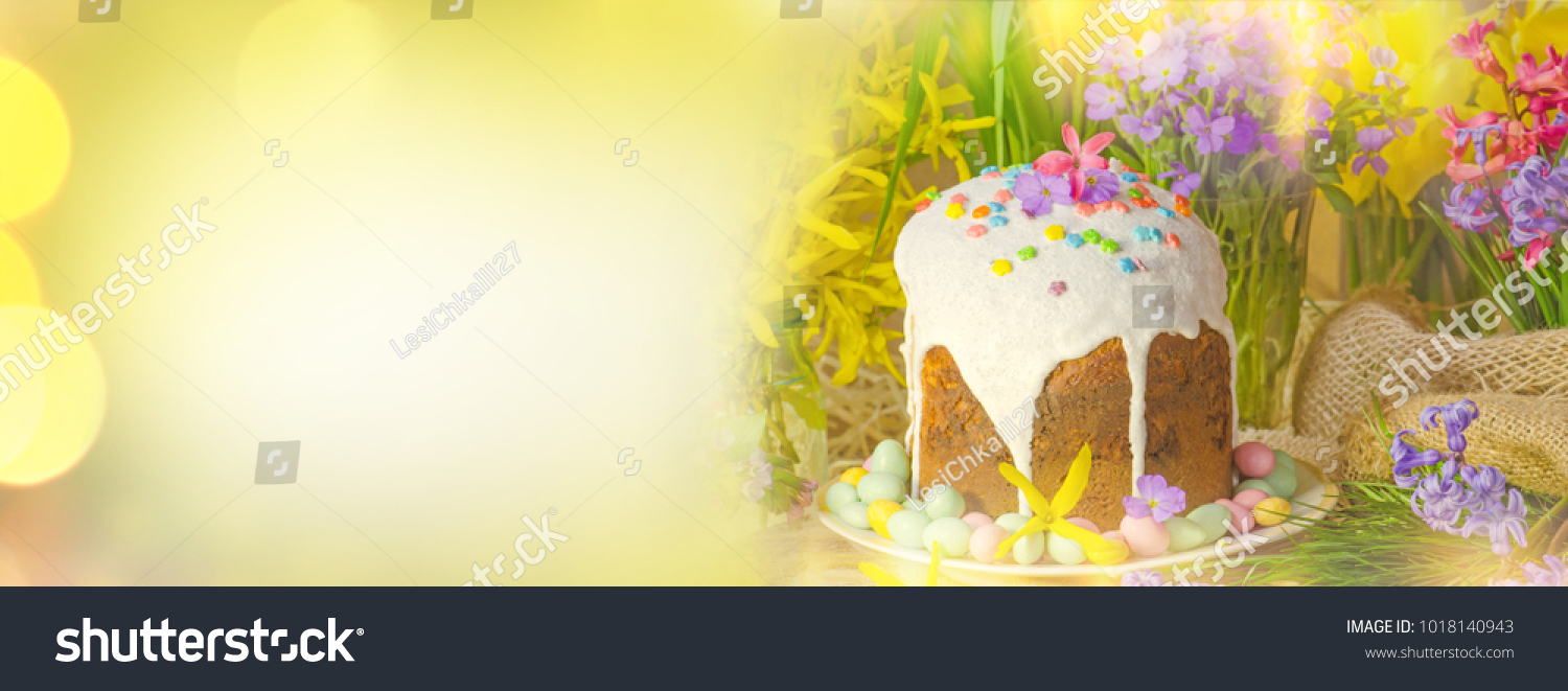Spring Flower Banner Background Easter Eggs Stock Photo 1018140943 ...