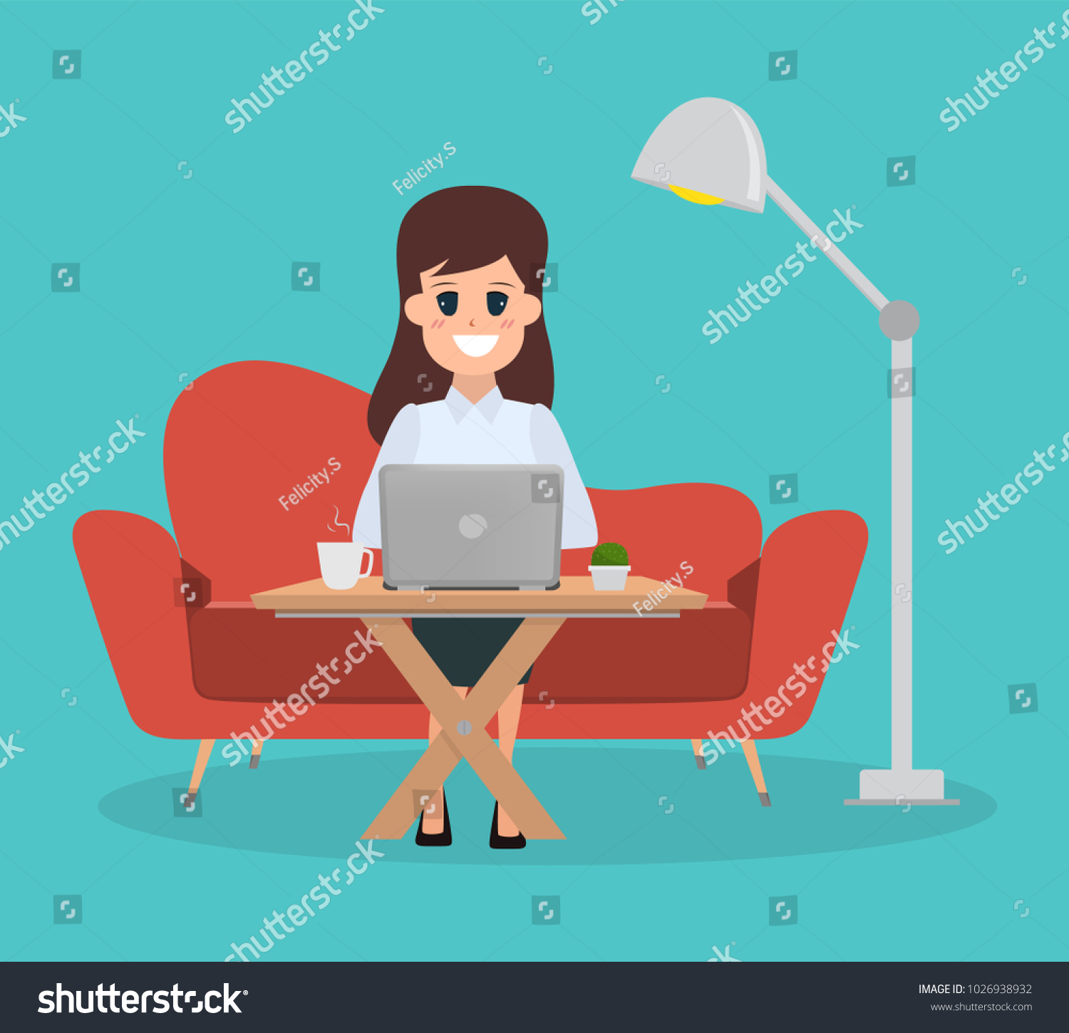 Woman Freelance Working Design Flat Cartoon Stock Vector (Royalty Free ...