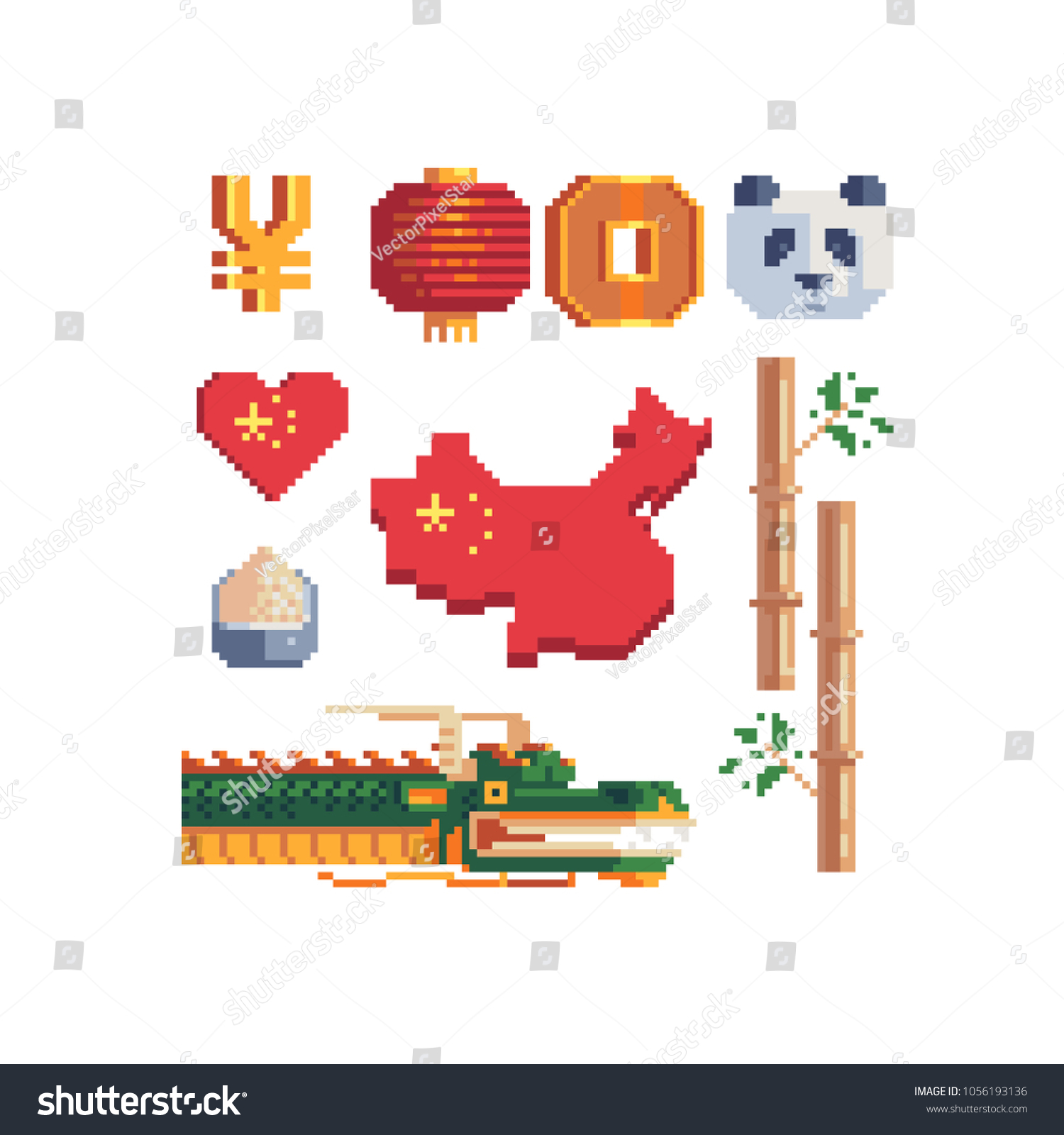 Chinese Tradition Elements Icons Set Part Stock Vector (Royalty Free ...