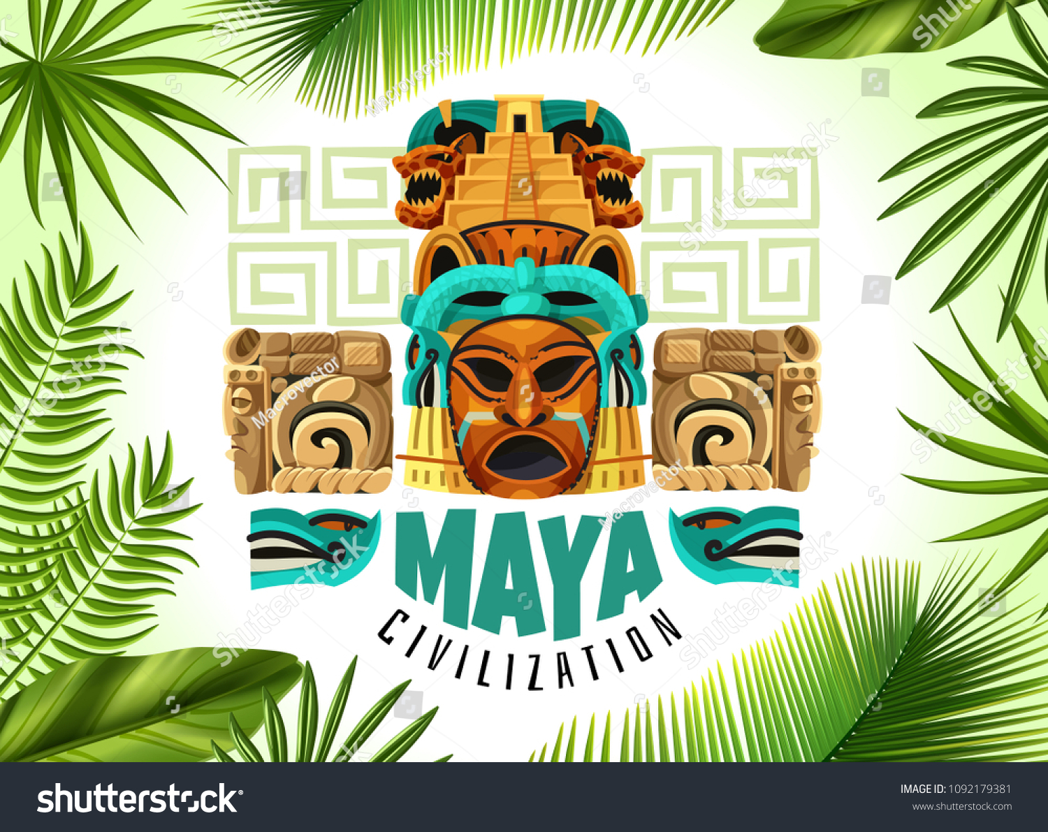 Maya Civilization Horizontal Poster Mayan Mask Stock Vector (Royalty ...