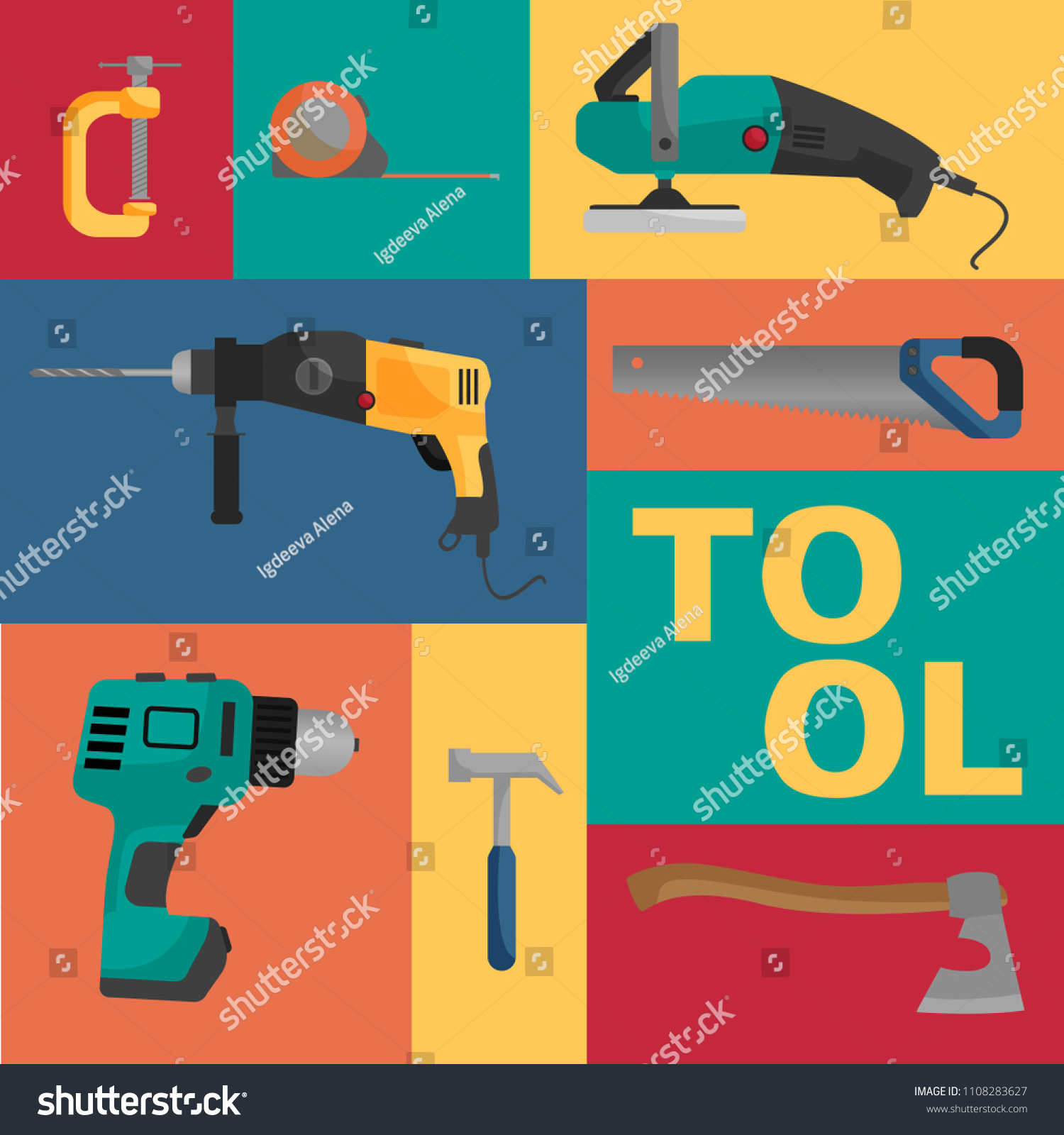 Vector Retro Poster Illustrations Working Tools Stock Vector (Royalty ...
