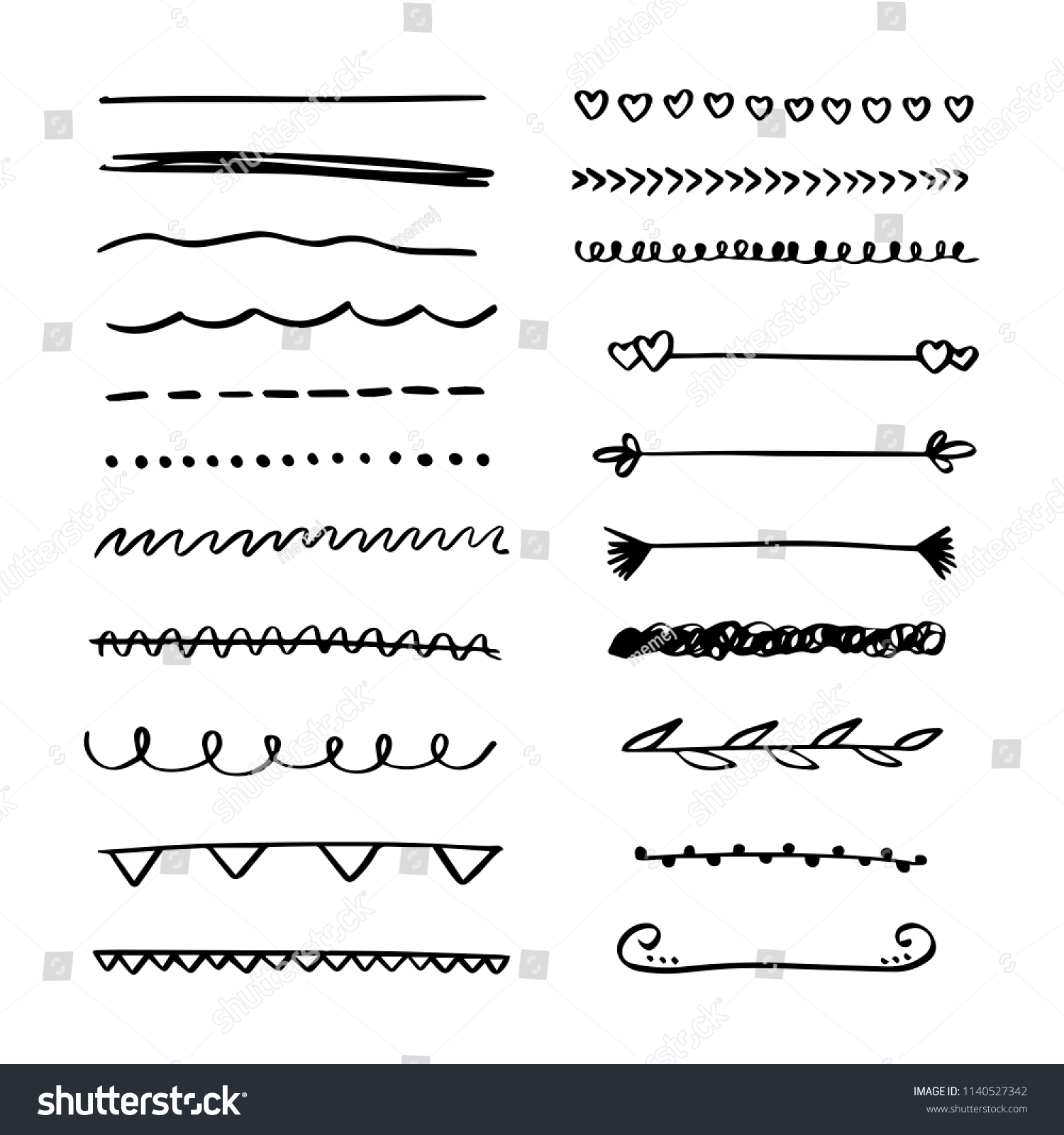 Set Hand Drawn Doodle Dividers Borders Stock Vector (Royalty Free ...