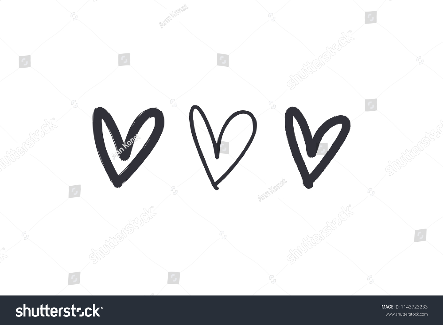 Vector Clipart Hand Drawn Hearts Silhouette Stock Vector (Royalty Free ...