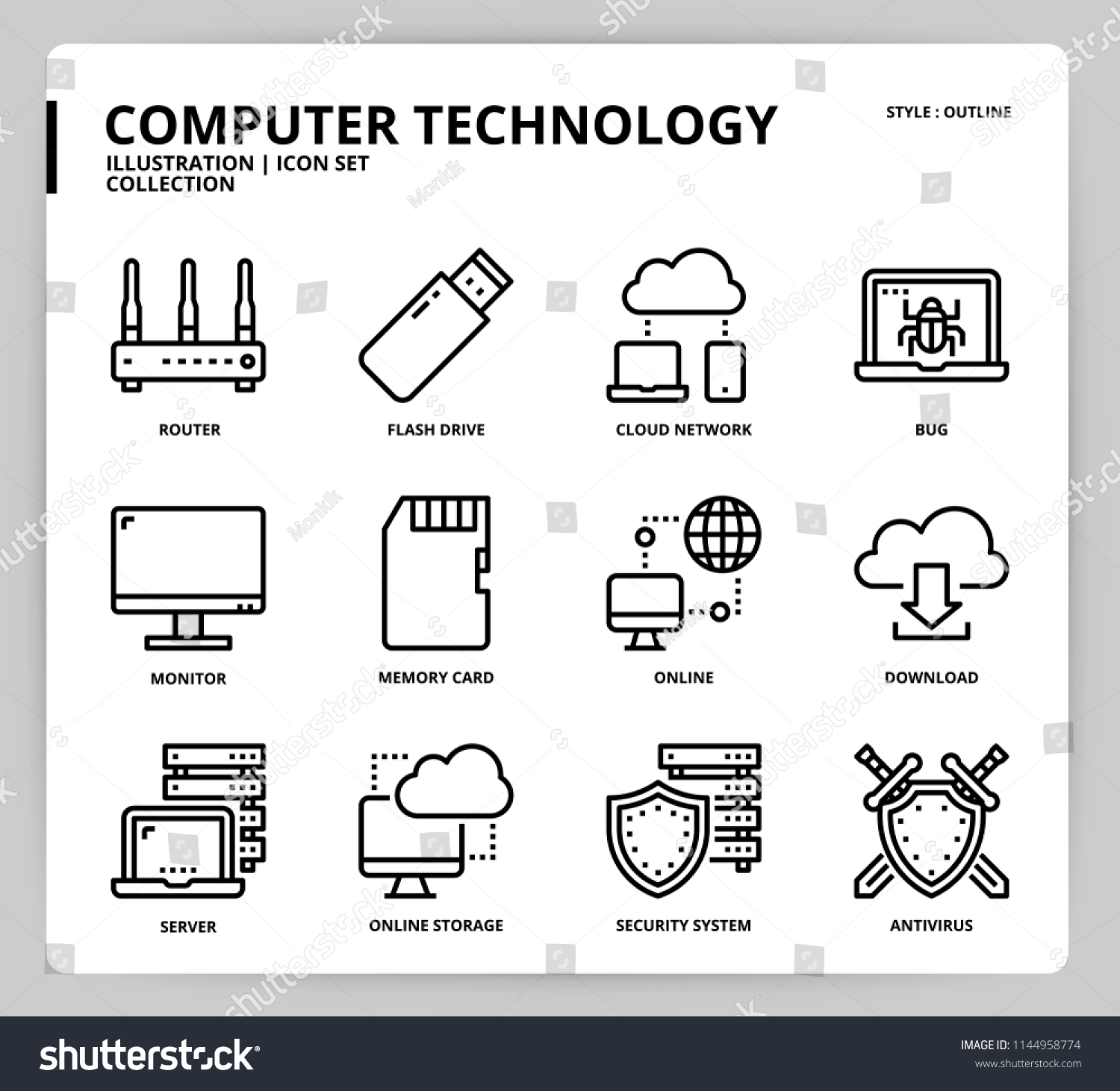Computer Network Icon Set Stock Vector (Royalty Free) 1144958774 ...