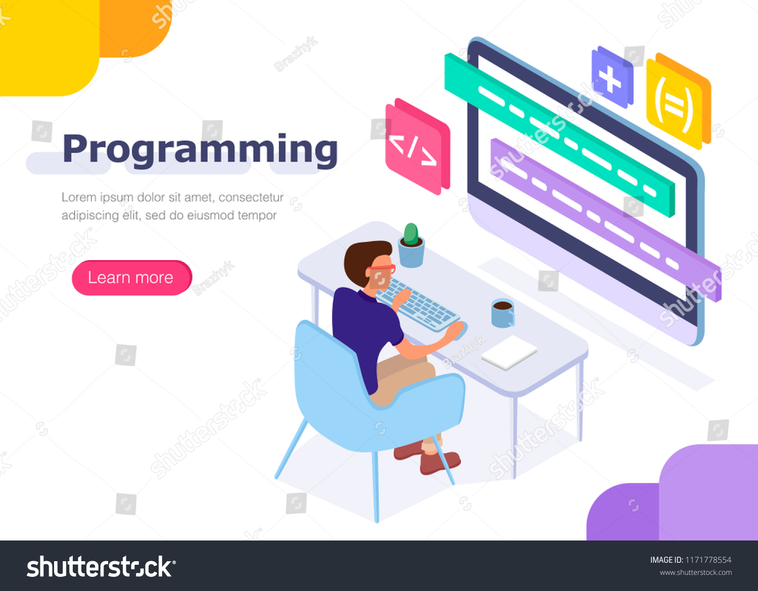 Programmer Work Concept Infographics Web Banner Stock Vector (Royalty ...