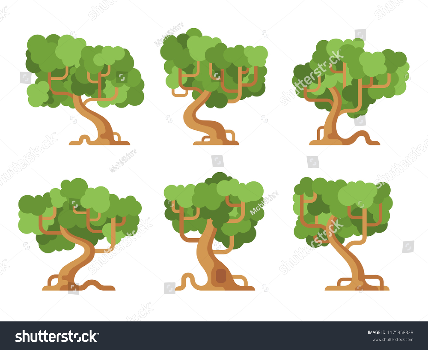 Set Cartoon Trees Flat Design Vector Stock Vector (Royalty Free ...