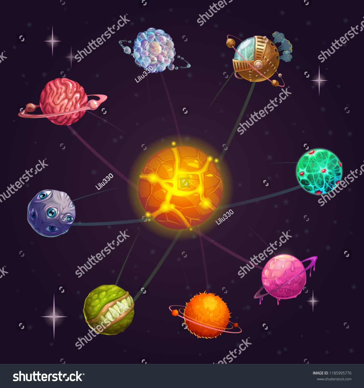 Fantasy Alien Solar System Star Unusual: เวกเตอร์สต็อก (ปลอดค่า ...