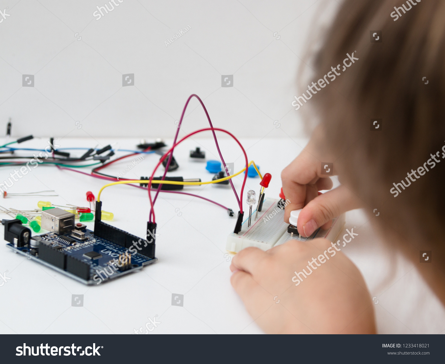 Cute Girl Constructs Robot Arduino Program Stock Photo 1233418021 ...