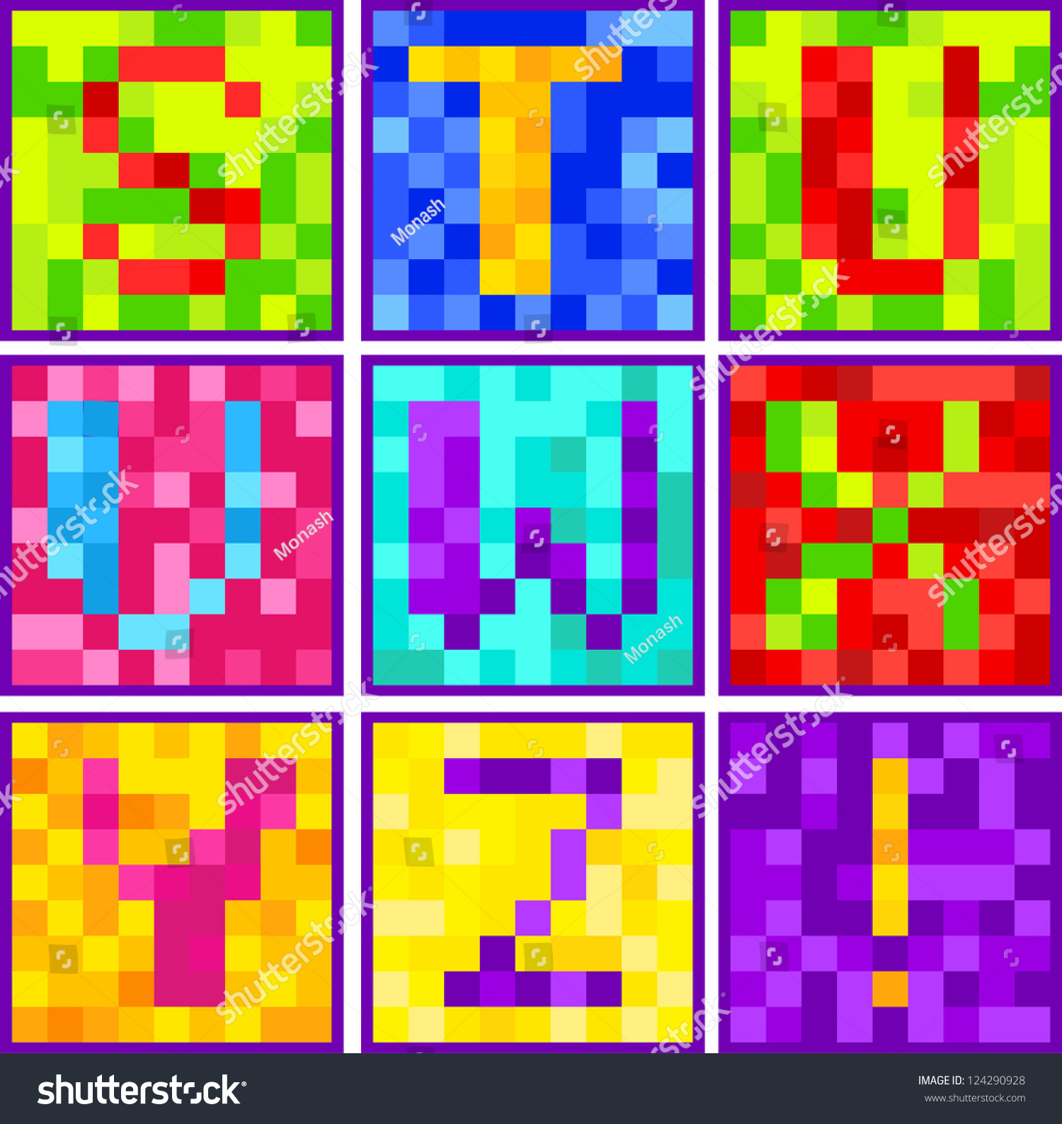 Pixel Alphabet Letters Squaresmosaiset 1s T Stock Vector (Royalty Free ...