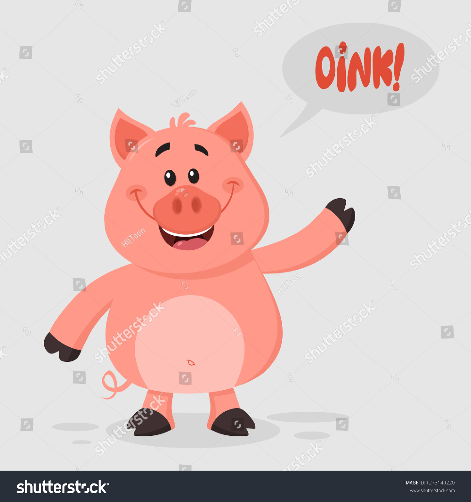 Cute Pig Cartoon Character Waving Greeting Stock Vector (Royalty Free ...