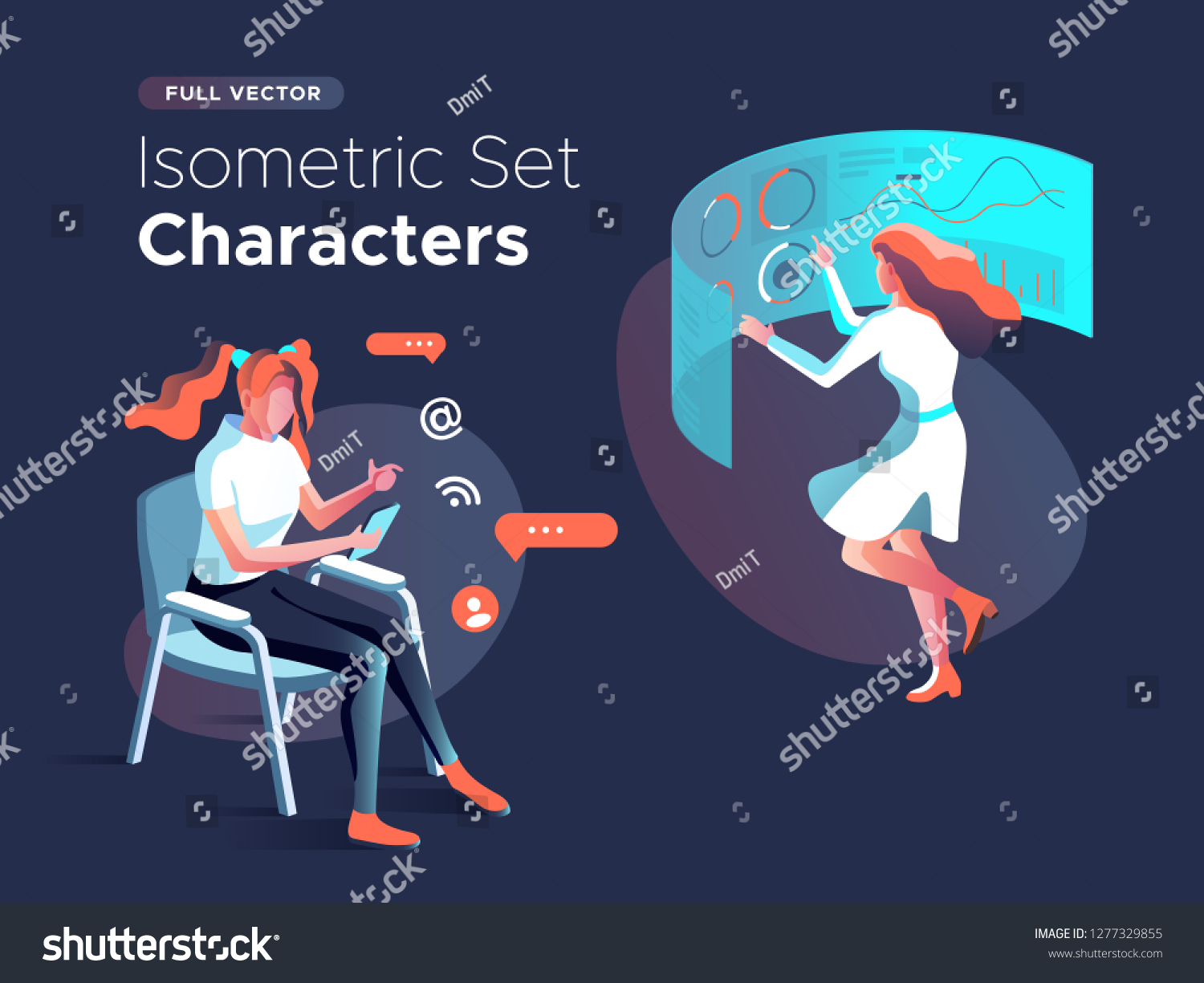 People Work Interacting Graphs Icons Devices Stock Vector Royalty Free 1277329855 Shutterstock