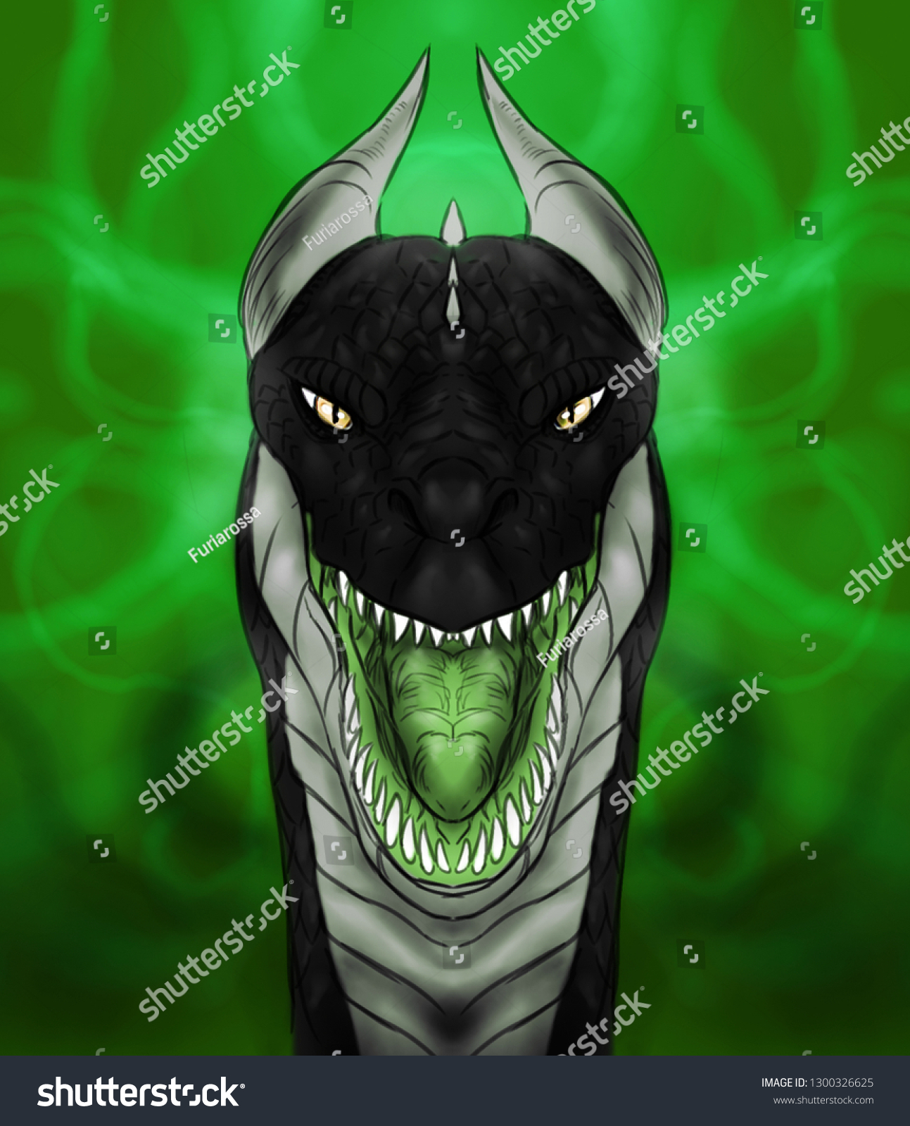 Digital Illustration Dragon Head Front View Stock Illustration ...