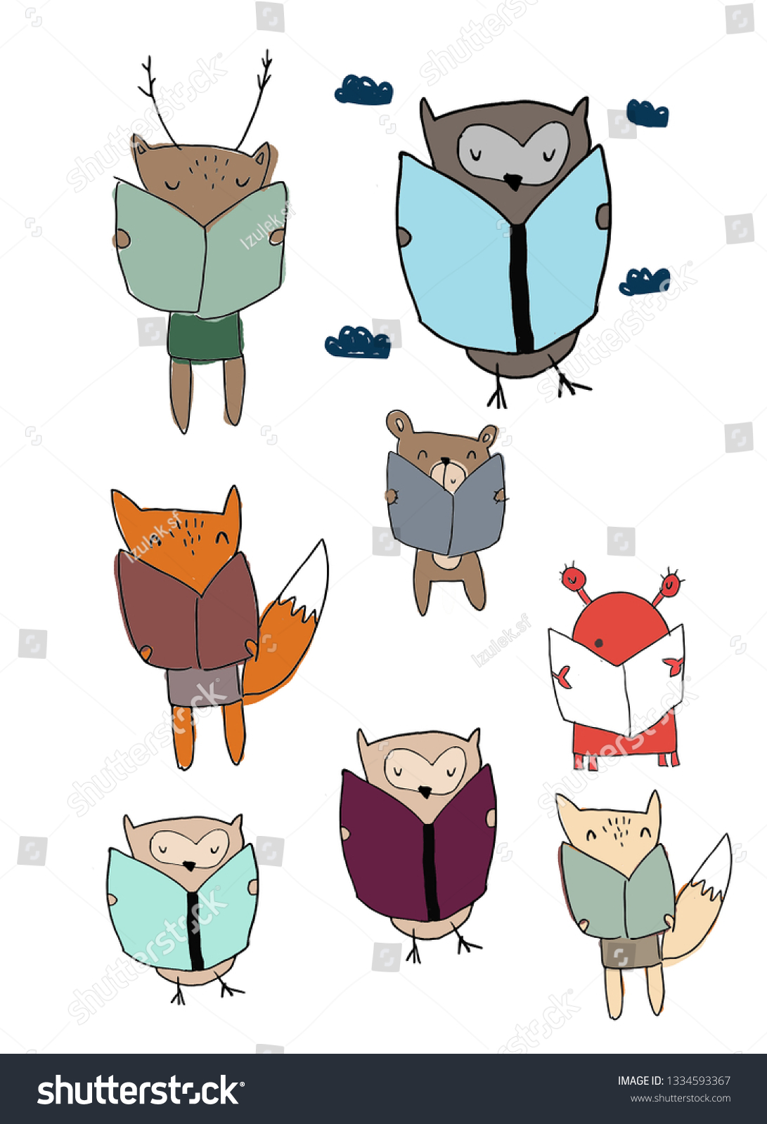 Reading Animals Cute Vectors Prapared Posters Stock Vector (Royalty ...