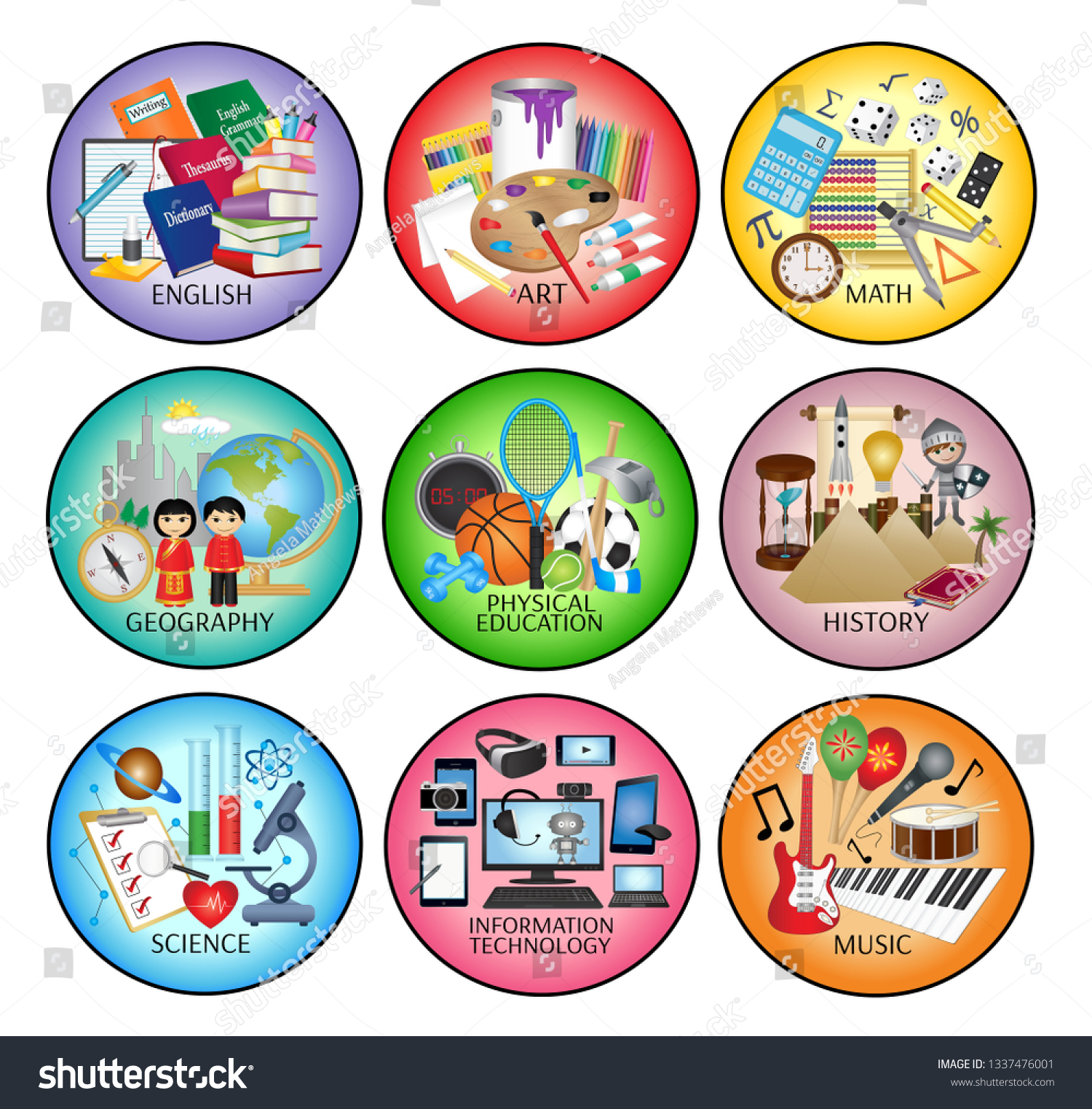 Iconos de asignaturas escolares - Inglés,: vector de stock (libre de ...