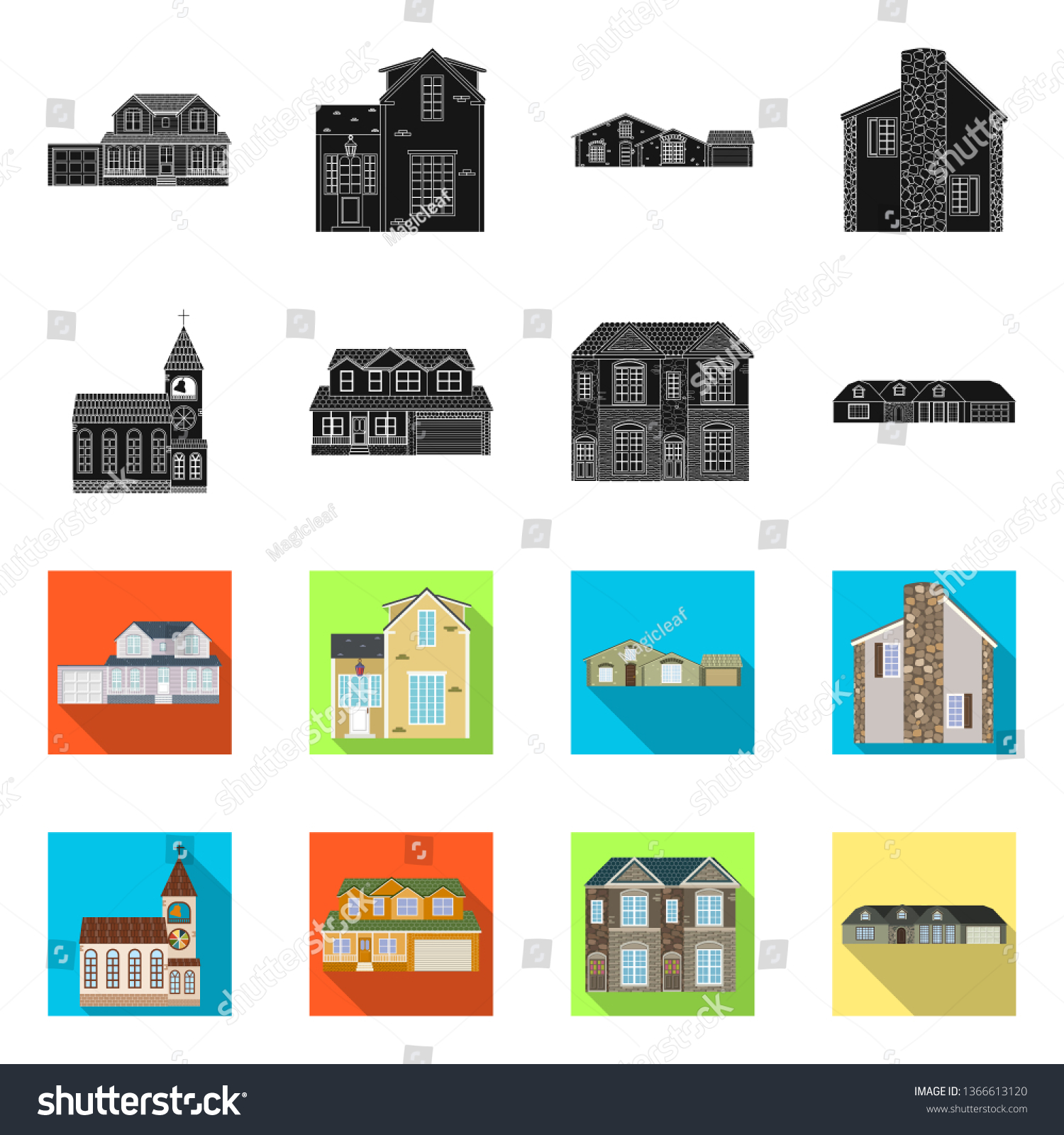 Bitmap Illustration Building Front Icon Set Stock Illustration ...