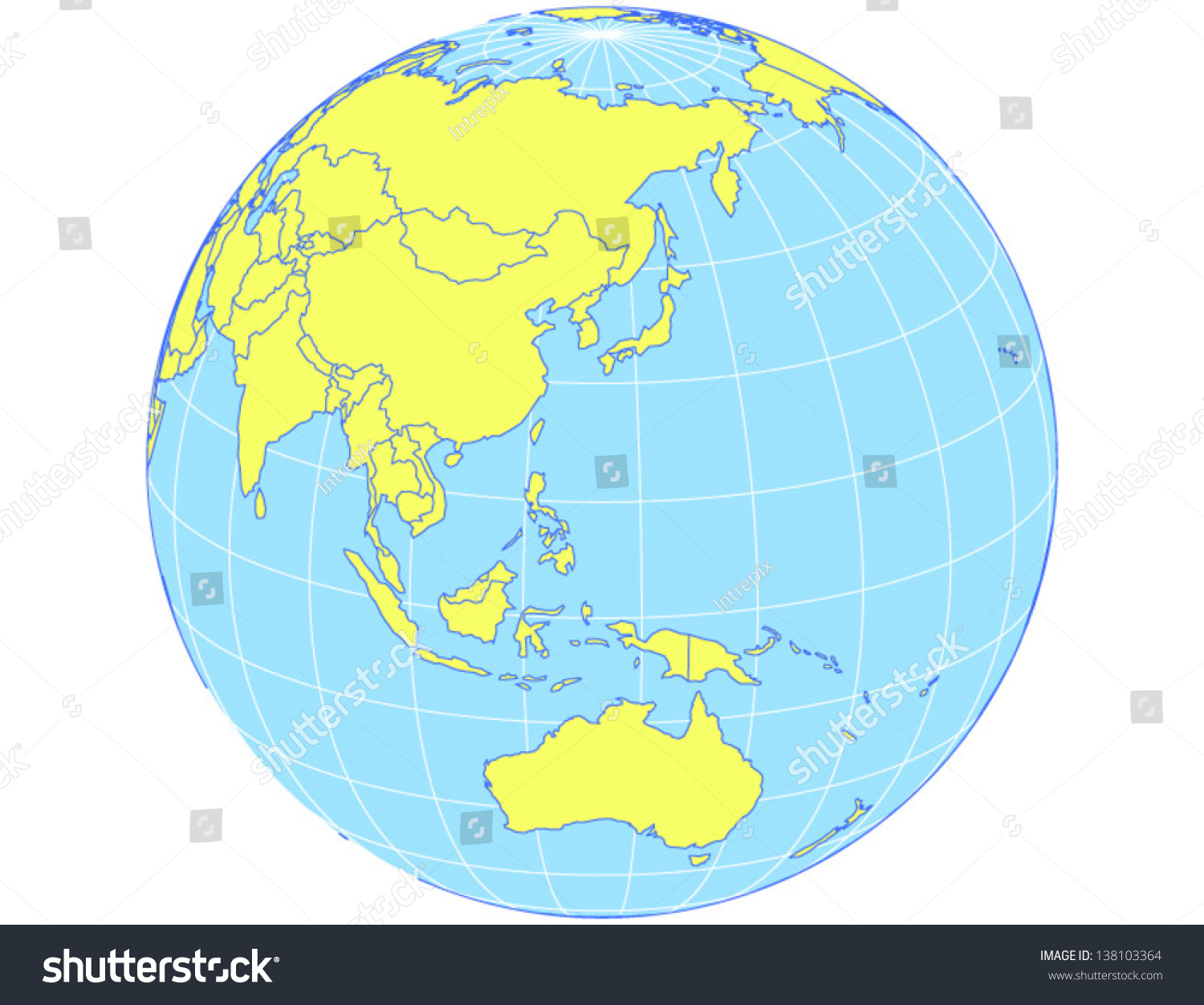 Vector World Map Orthographic Projection Globe Stock Vector (Royalty ...