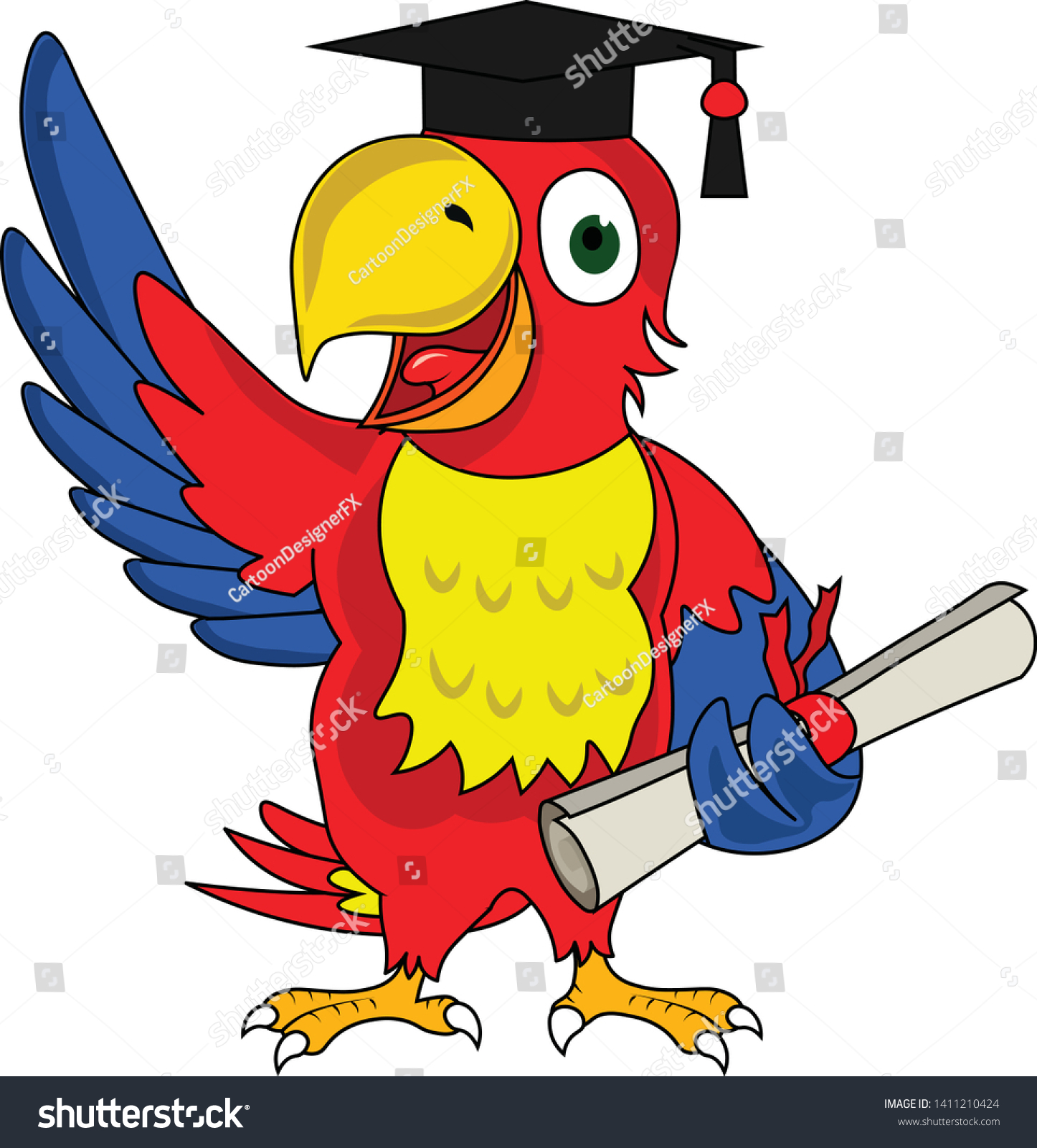 Excited Colorful Smart Parrot Education Graduation Stock Vector ...