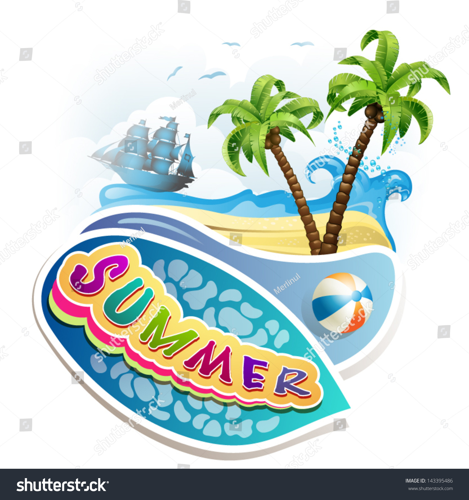 Summer Beach Palm Trees Stock Vector (Royalty Free) 143395486 ...