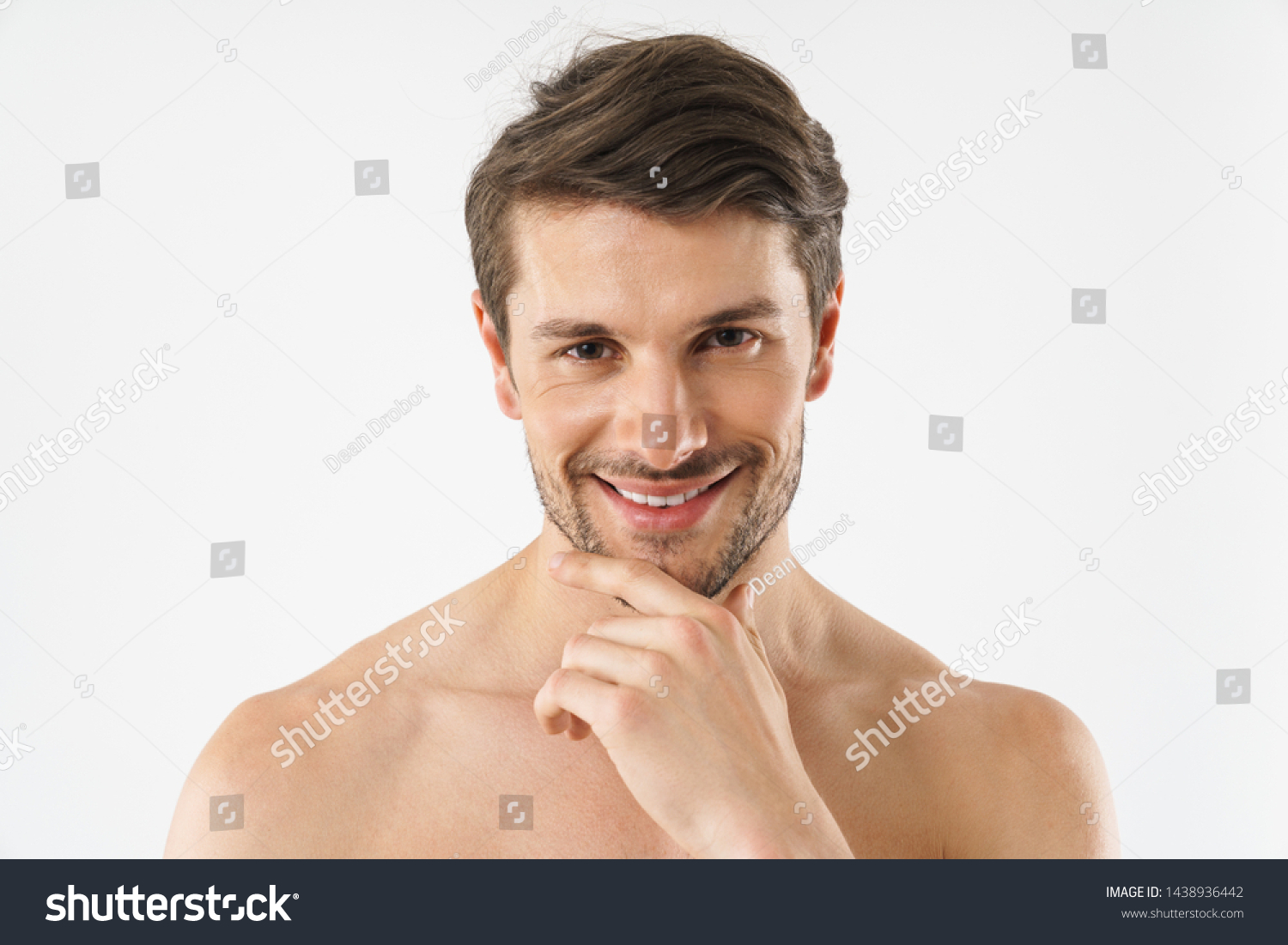 Close Handsome Smiling Young Shirtless Man Stock Photo 1438936442 ...