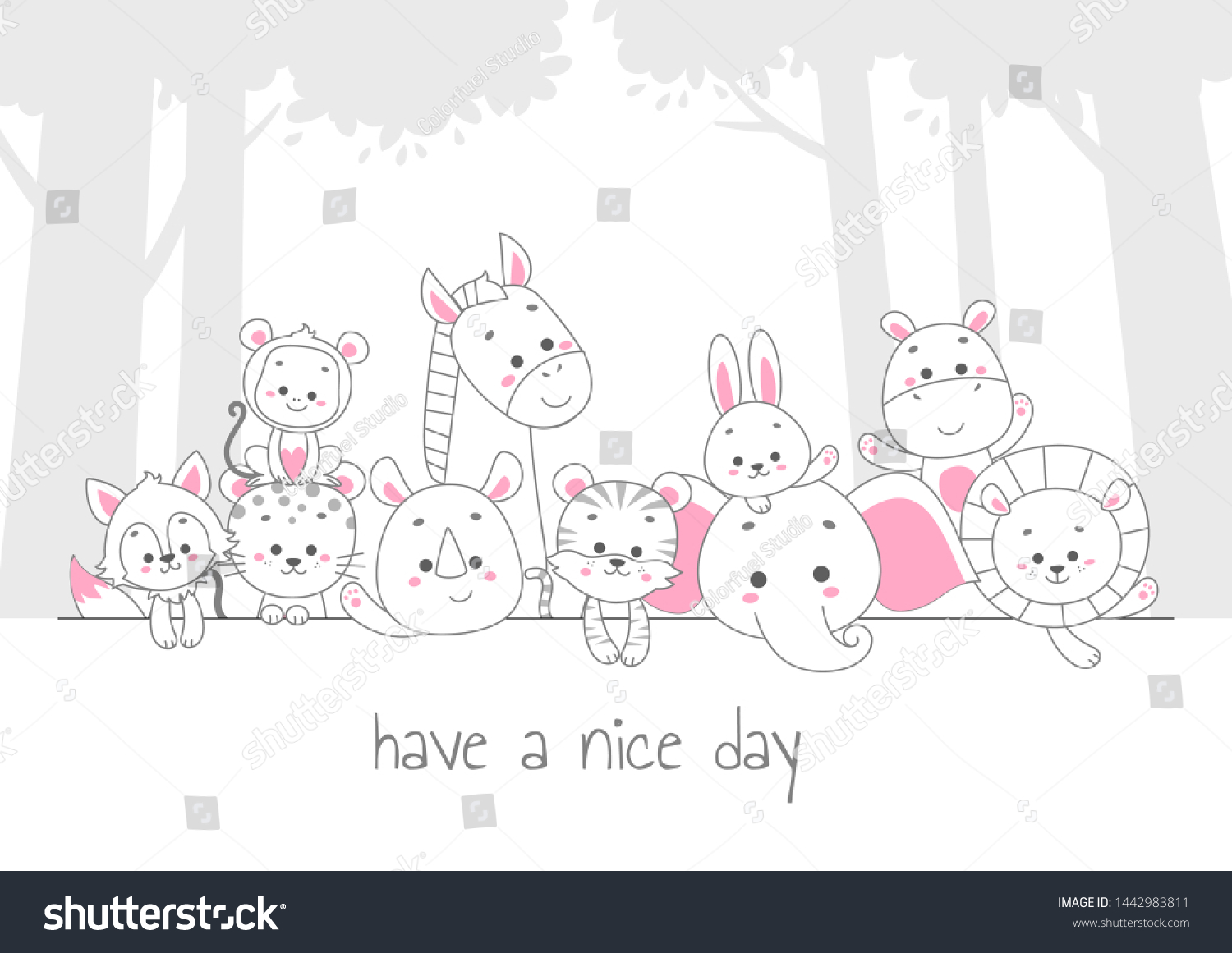 Cute Animal Line Art Vector Illustration: เวกเตอร์สต็อก (ปลอดค่า ...