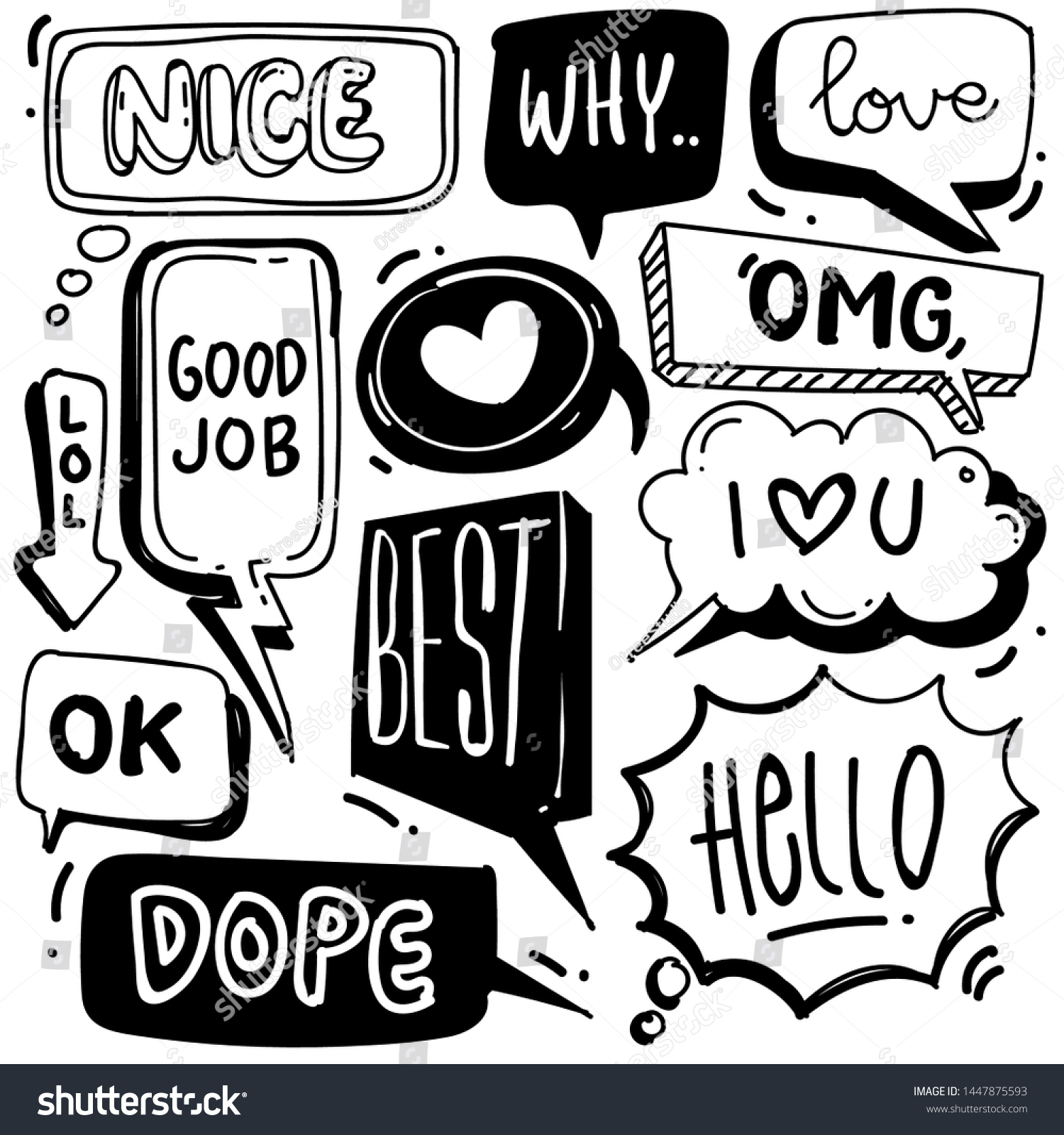 Set Cute Speech Bubble Doodle Style Stock Vector (Royalty Free ...