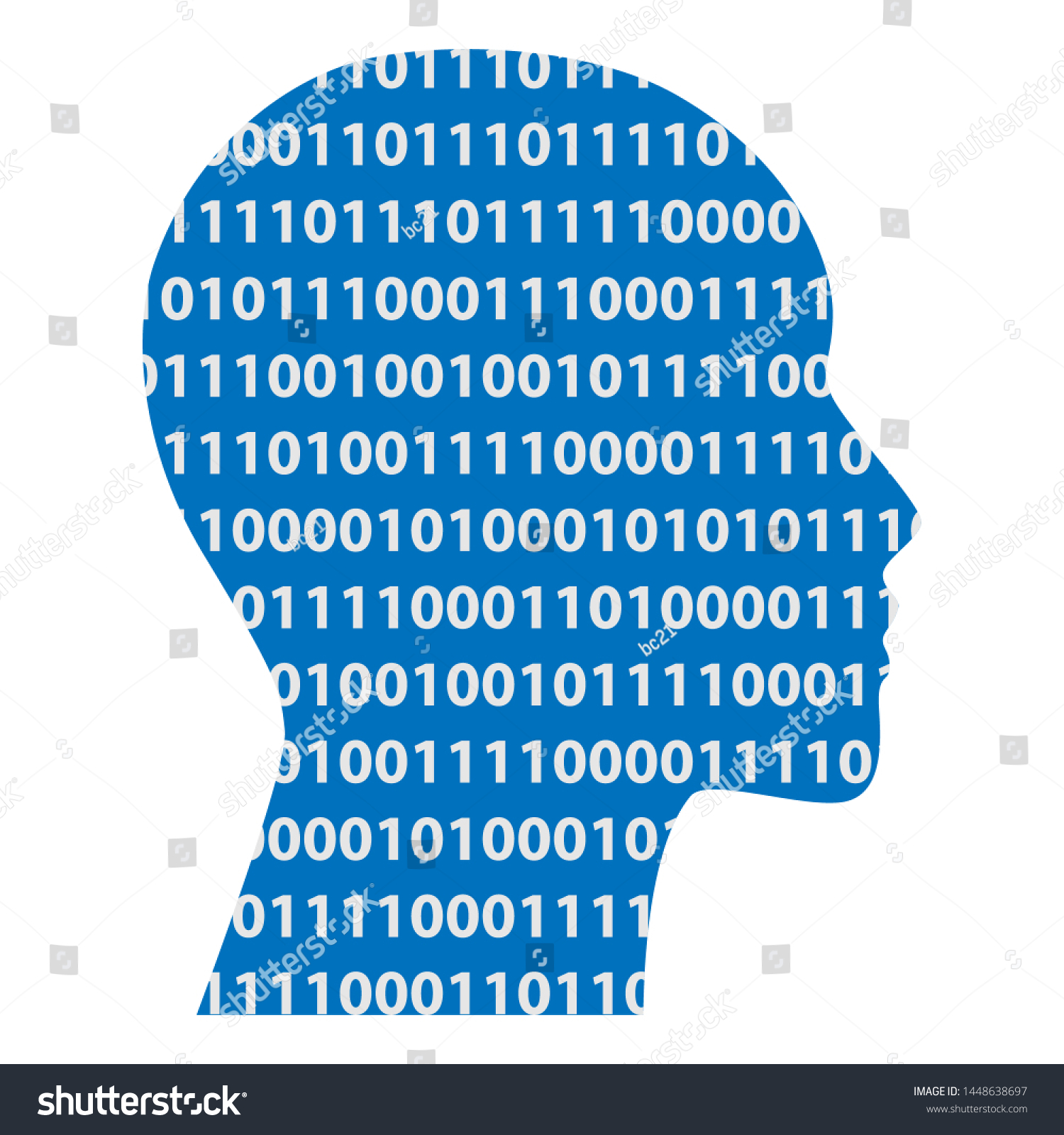 Binary Code Inside Human Head Vector 스톡 벡터(로열티 프리) 1448638697 ...
