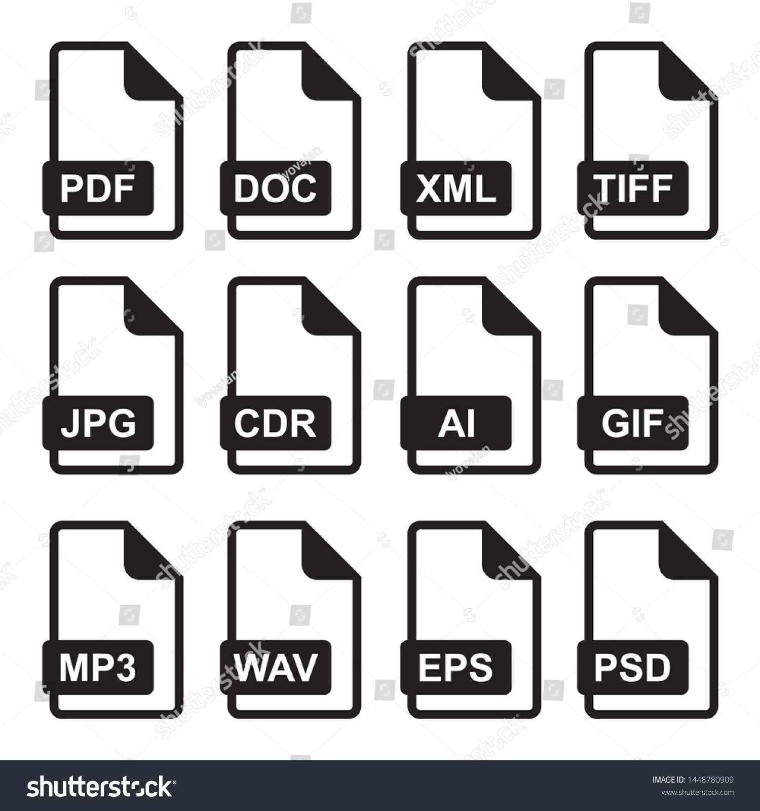 File Format Icon Set Vector Pack Stock Vector (Royalty Free) 1448780909 ...