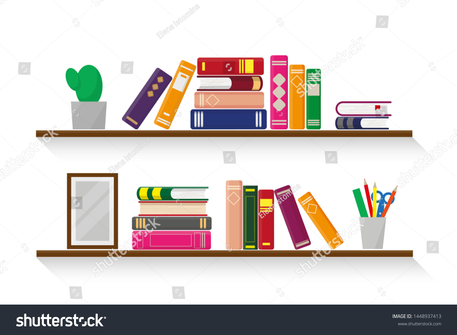 Two Wooden Shelves Books Plant Stationery Stock Vector (Royalty Free ...
