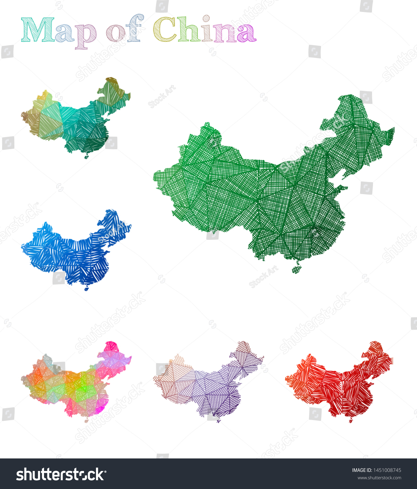 Handdrawn Map China Colorful Country Shape Stock Vector (Royalty Free ...