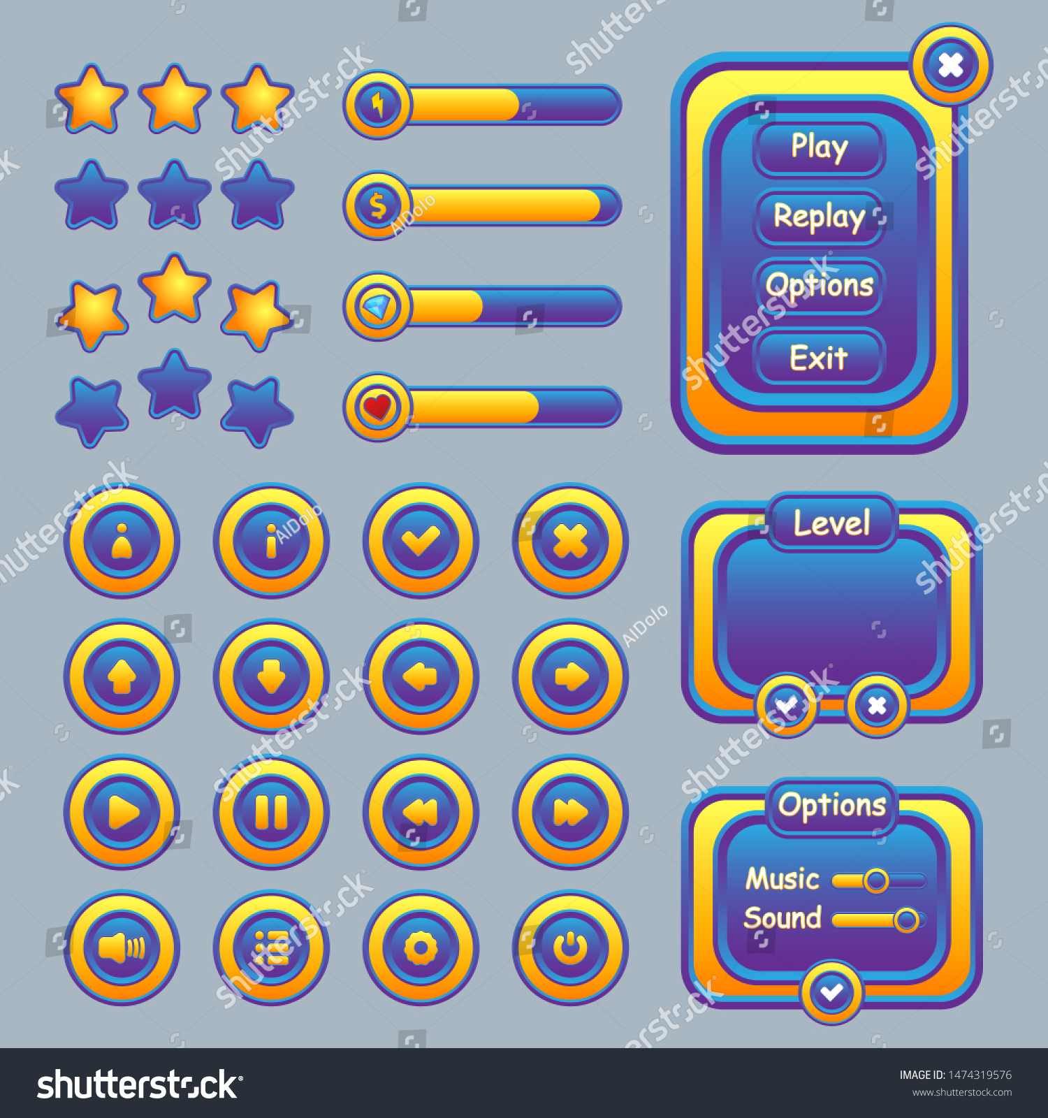 Ui Gui Elements Mobile Pc Games Stock Vector (Royalty Free) 1474319576 ...