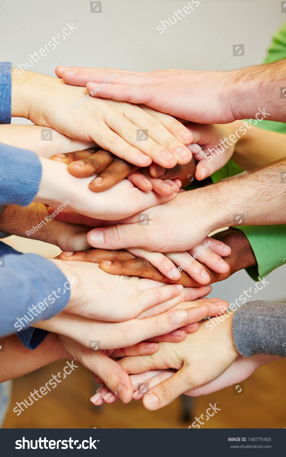 Team Stacking Many Hands On Top Stock Photo 148775405 | Shutterstock
