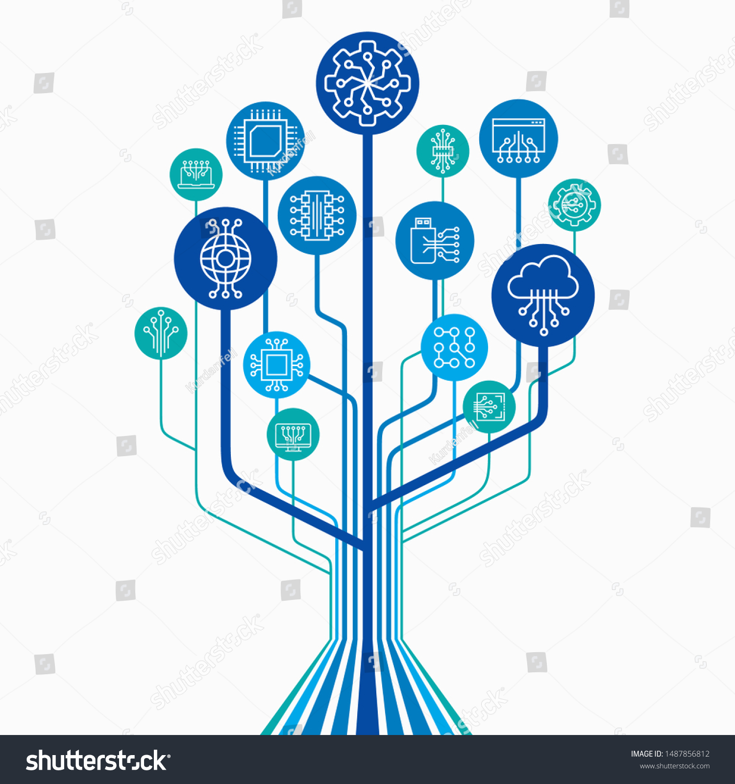Tree Computer Tecnology Icons Connection Concept Stock Vector (Royalty ...