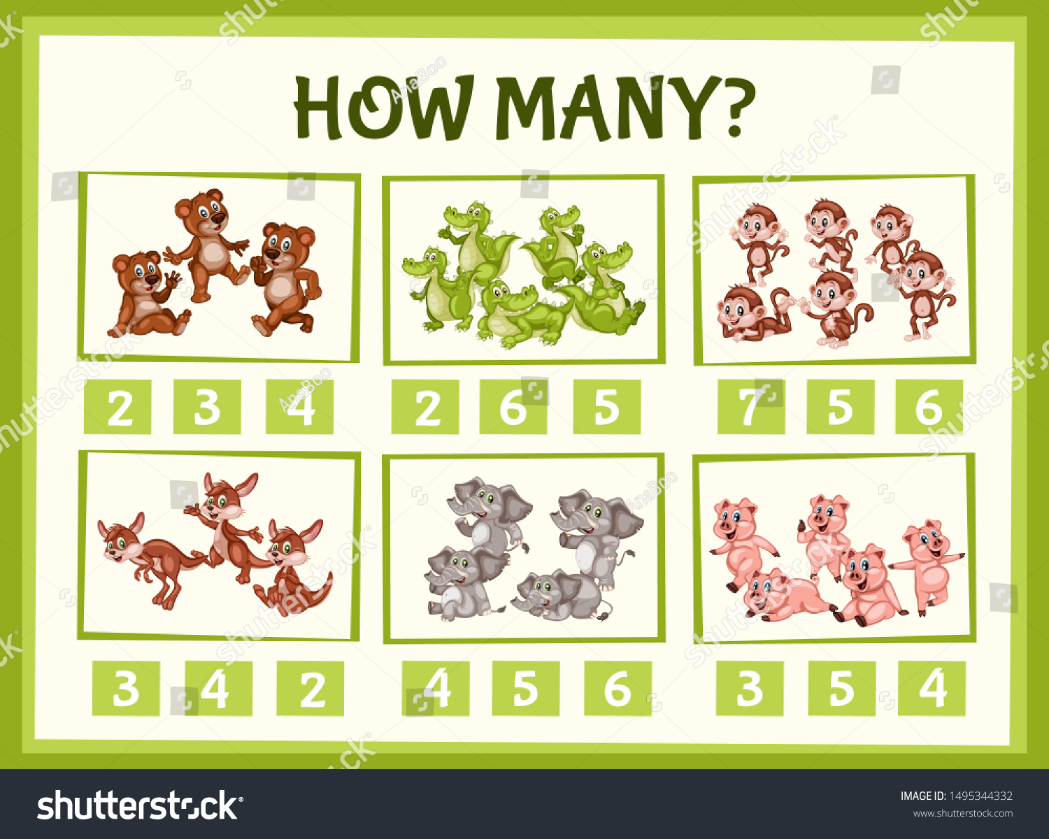Mathematics Educational Game Children Match Animals Stock Vector ...