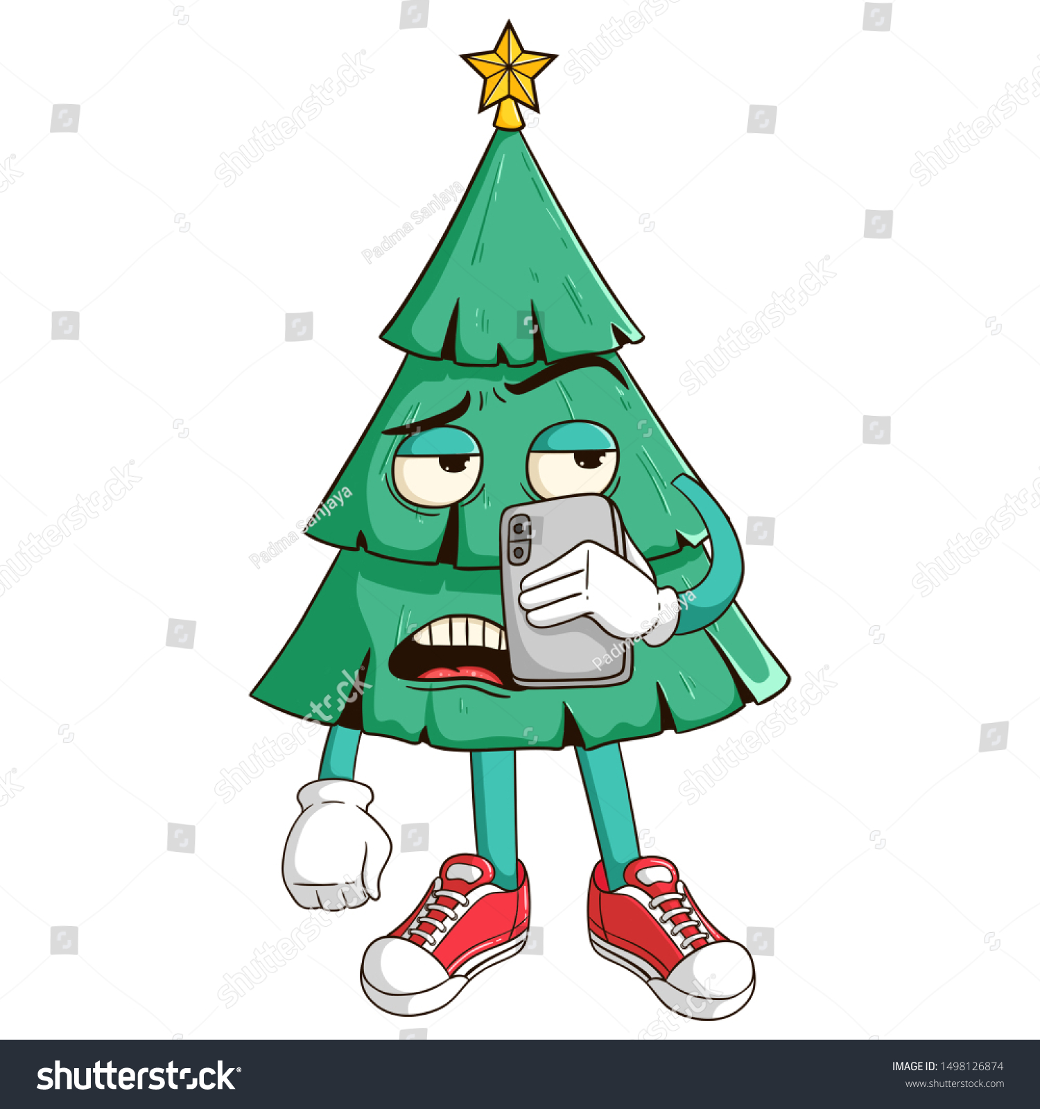 Funny Face Christmas Tree Cartoon Character Stock Vector (Royalty Free ...