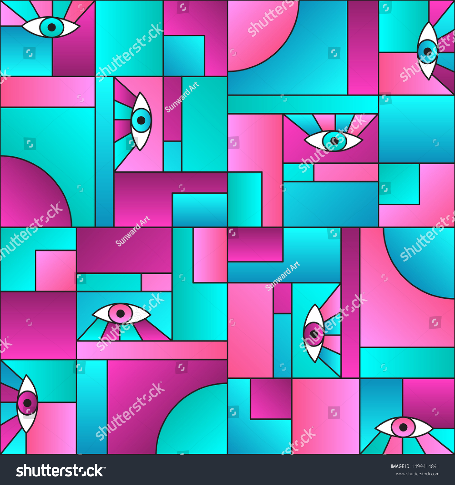 Modular Pattern Eyes Geometric Shapes Grid Stock Vector Royalty Free