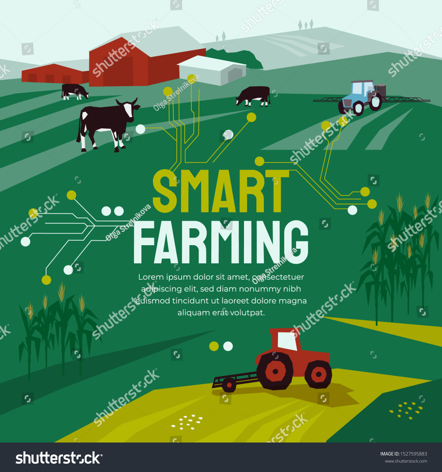 Vector Illustration Smart Farming Agricultural Machinery Stock Vector ...