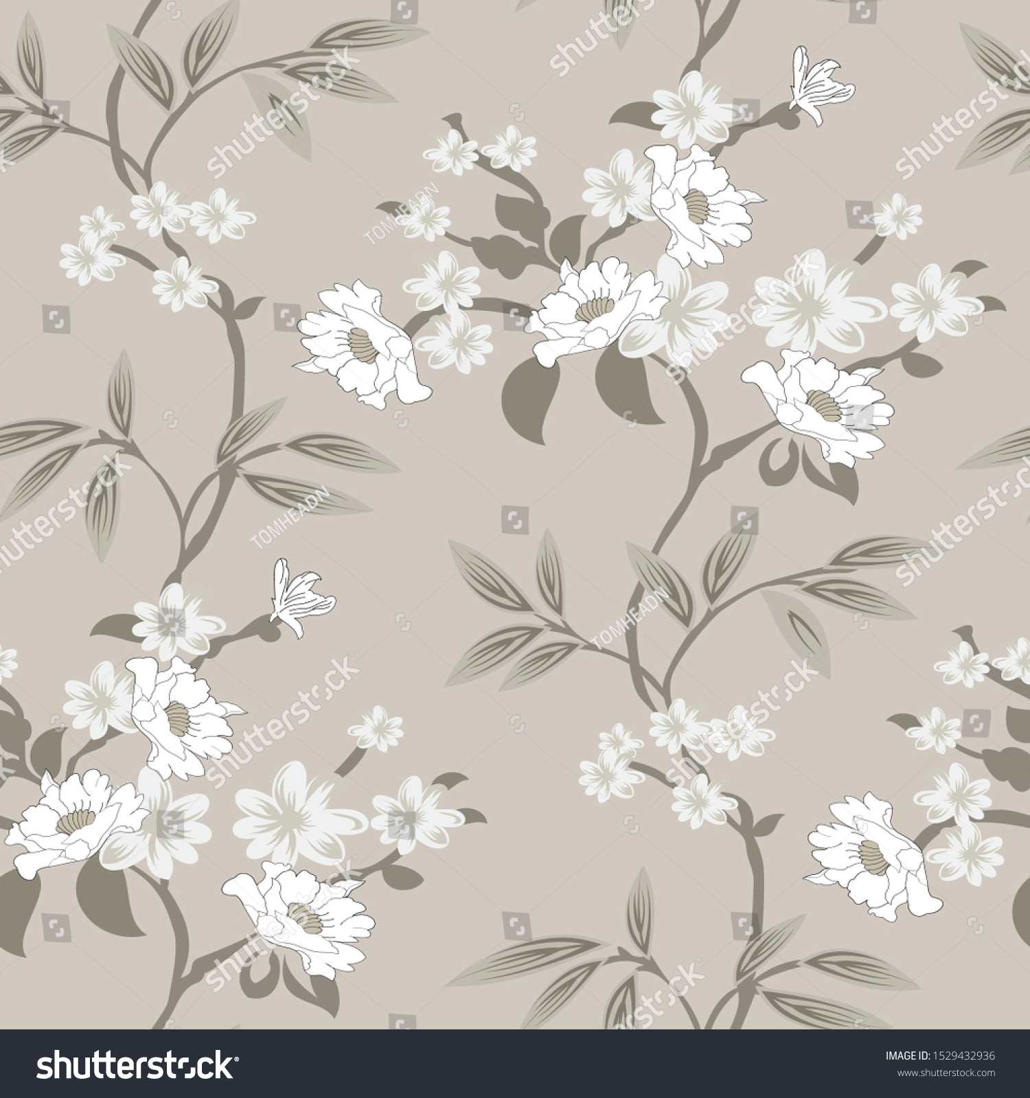 Seamless Vector Flowers Pattern Gray Background Stock Vector (Royalty ...