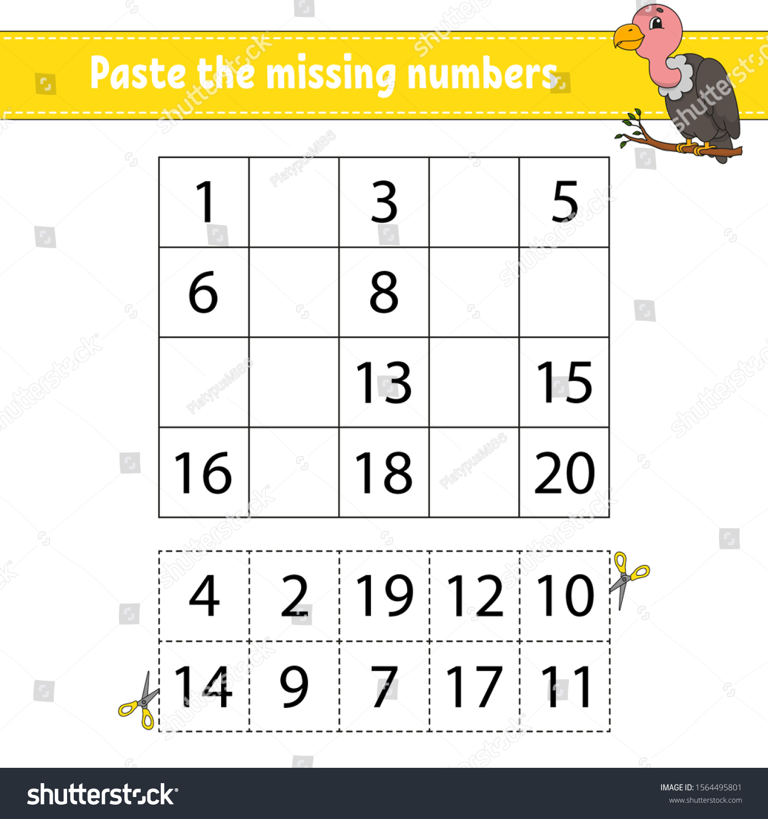 Paste Missing Numbers Game Children Handwriting: vector de stock (libre ...