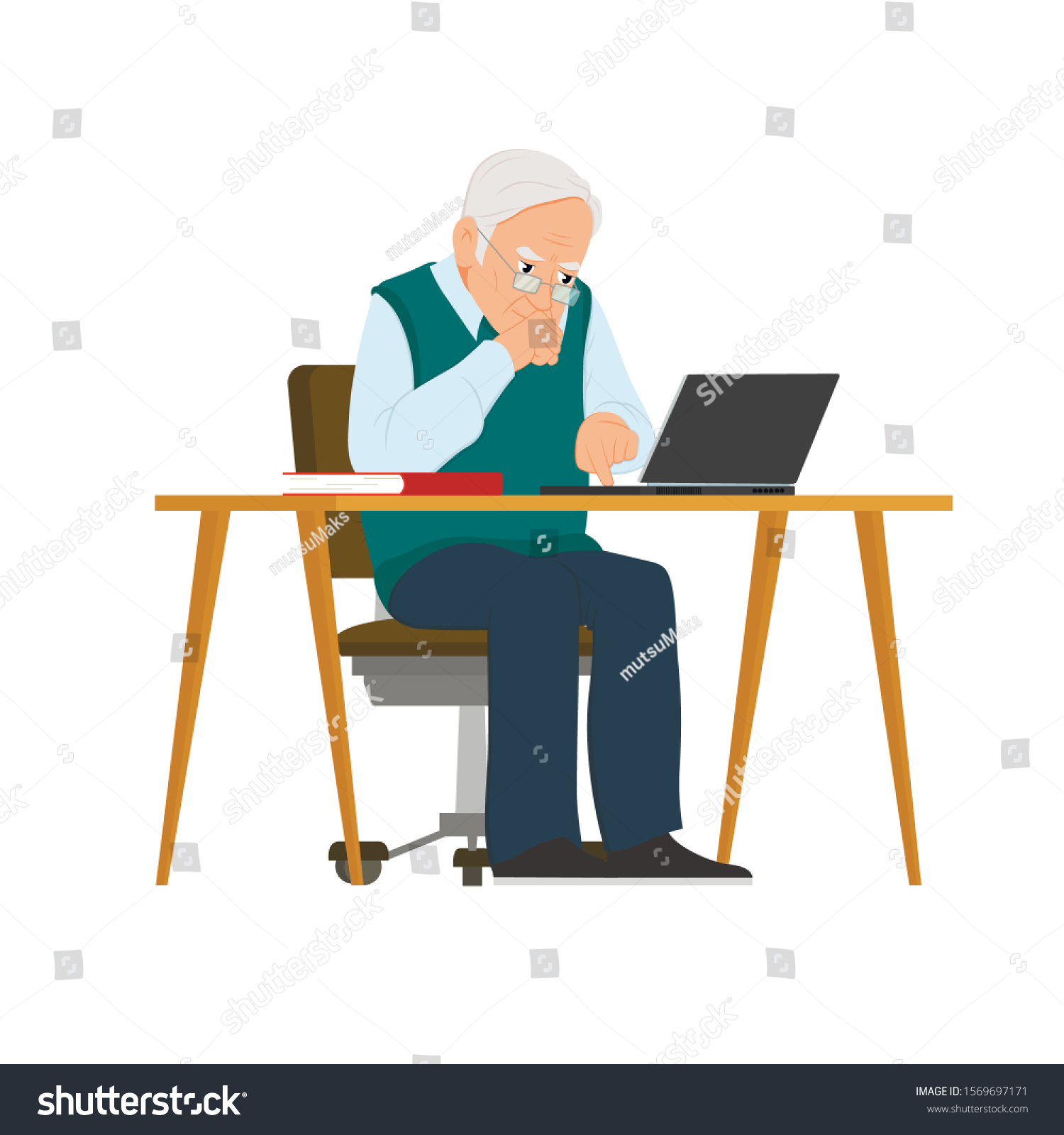 Social Concept Old People Using Computer Stock Vector (Royalty Free ...