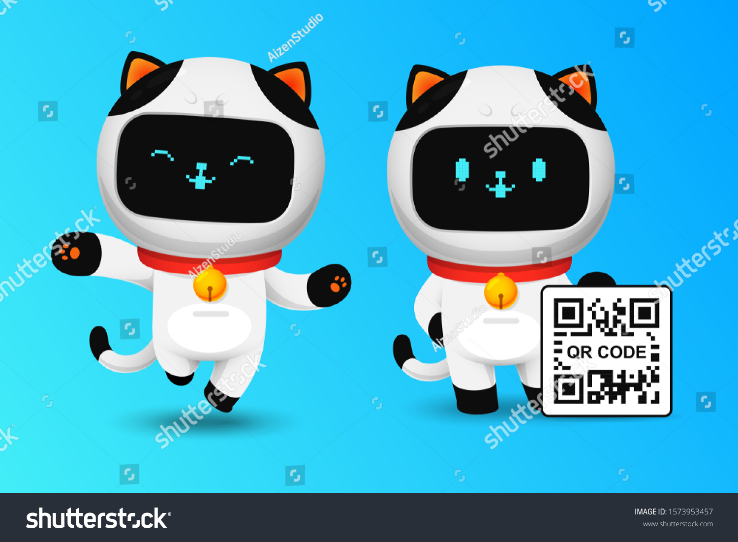 Collection Cute Cat Robot Character Qr: เวกเตอร์สต็อก (ปลอดค่าลิขสิทธิ์) 1573953457 | Shutterstock