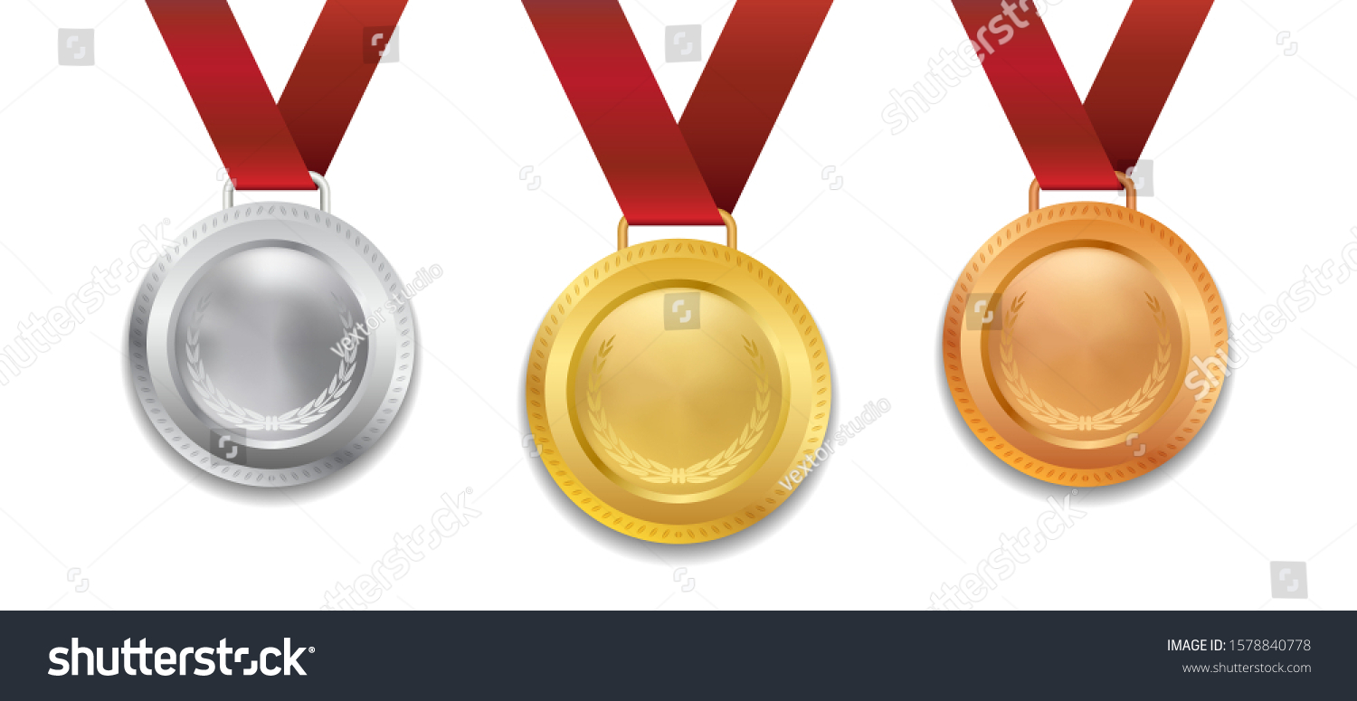 Set Realistic 3d Champion Gold Silver Stock Vector (Royalty Free ...