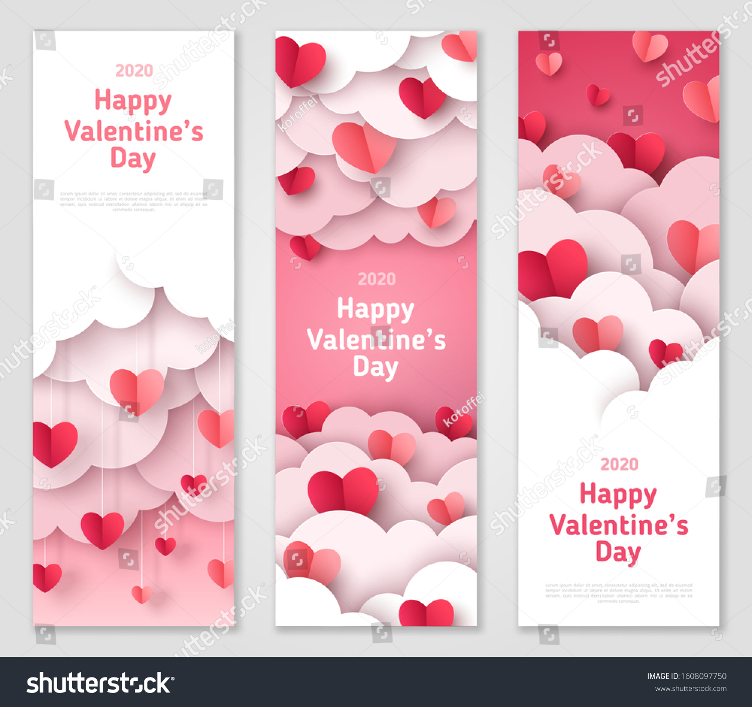 Happy Valentines Day Vertical Banners Set Stock Vector (Royalty Free ...