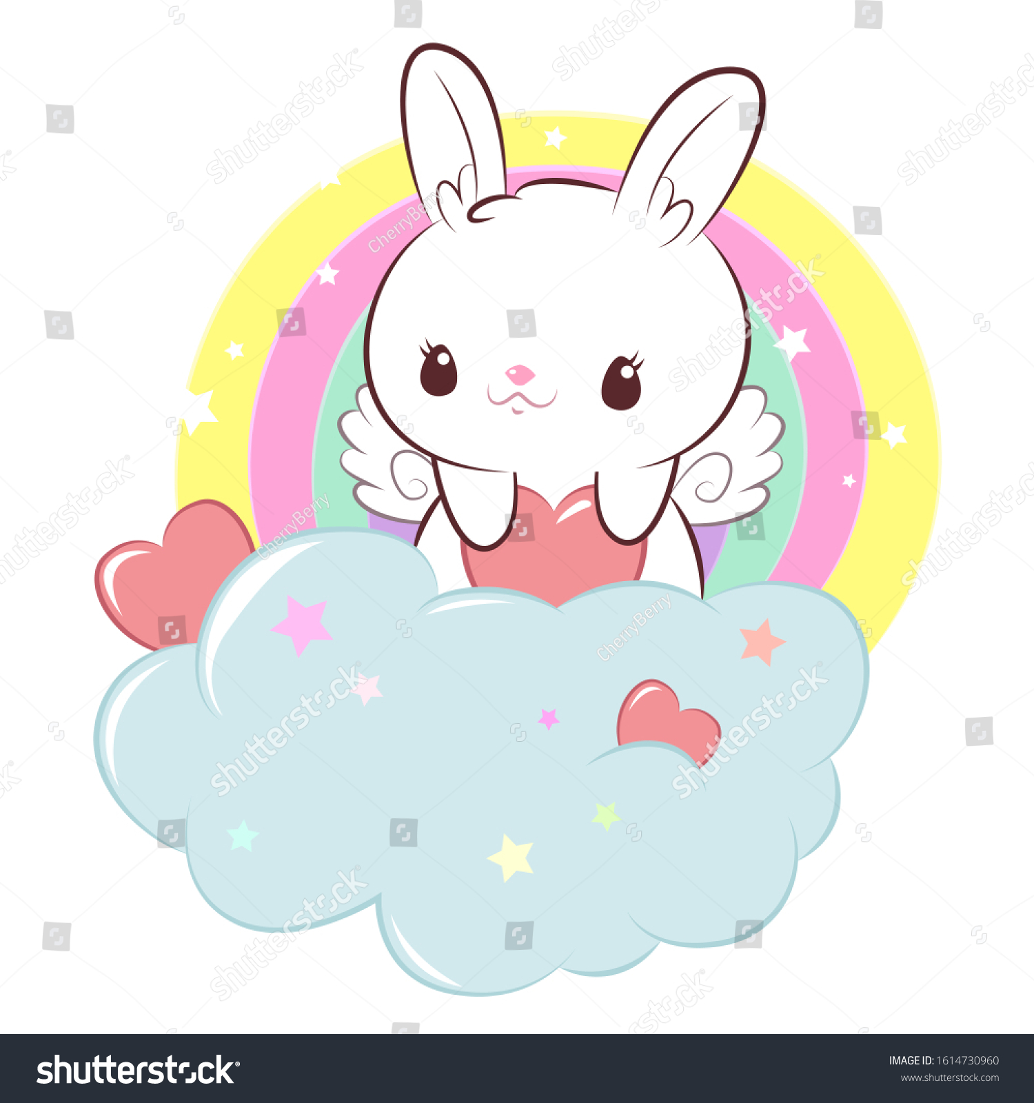Cute Bunny Angel Clouds Hearts On Stock Vector (Royalty Free ...
