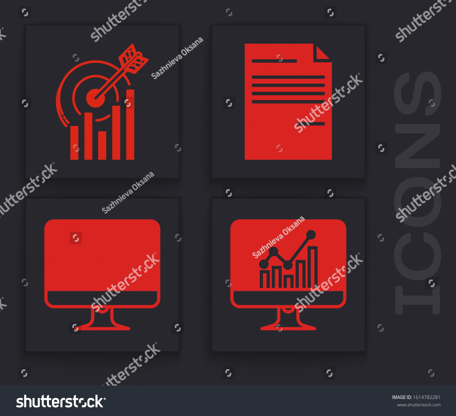 Set Computer Monitor Graph Chart Target Stock Vector Royalty Free 1614782281 Shutterstock