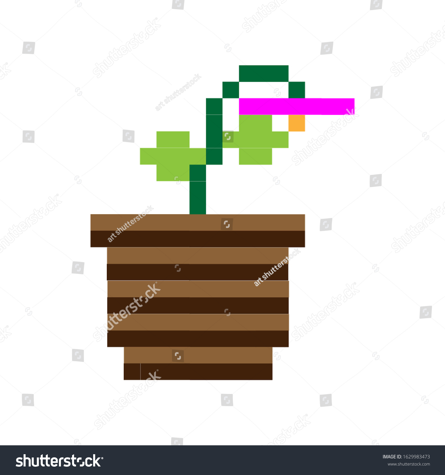 Flower Growing Pot Isolated Pixel Art Stock Vector (Royalty Free ...
