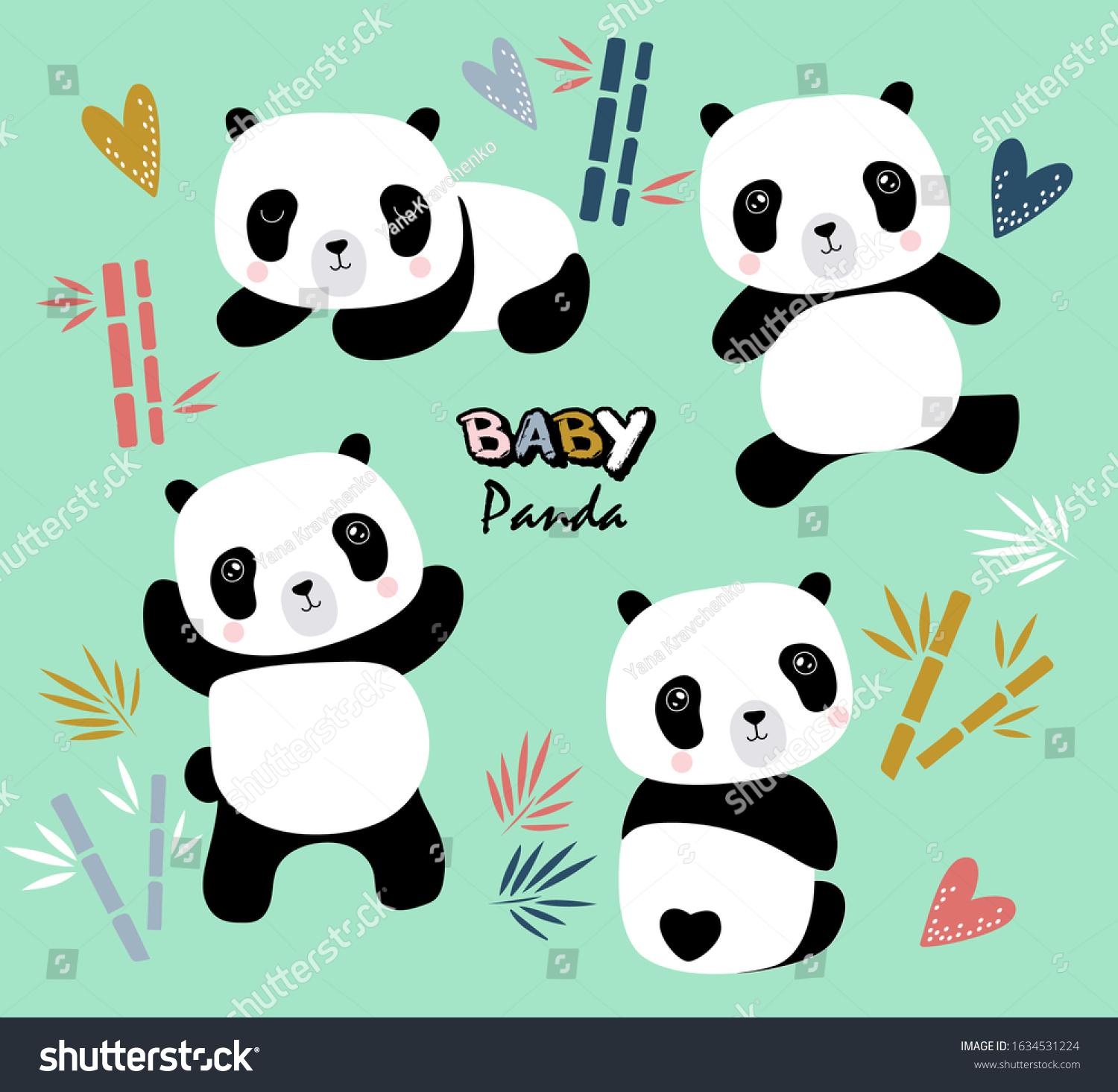 Set Cute Kids Pandas Elements Design Stock Vector (Royalty Free ...