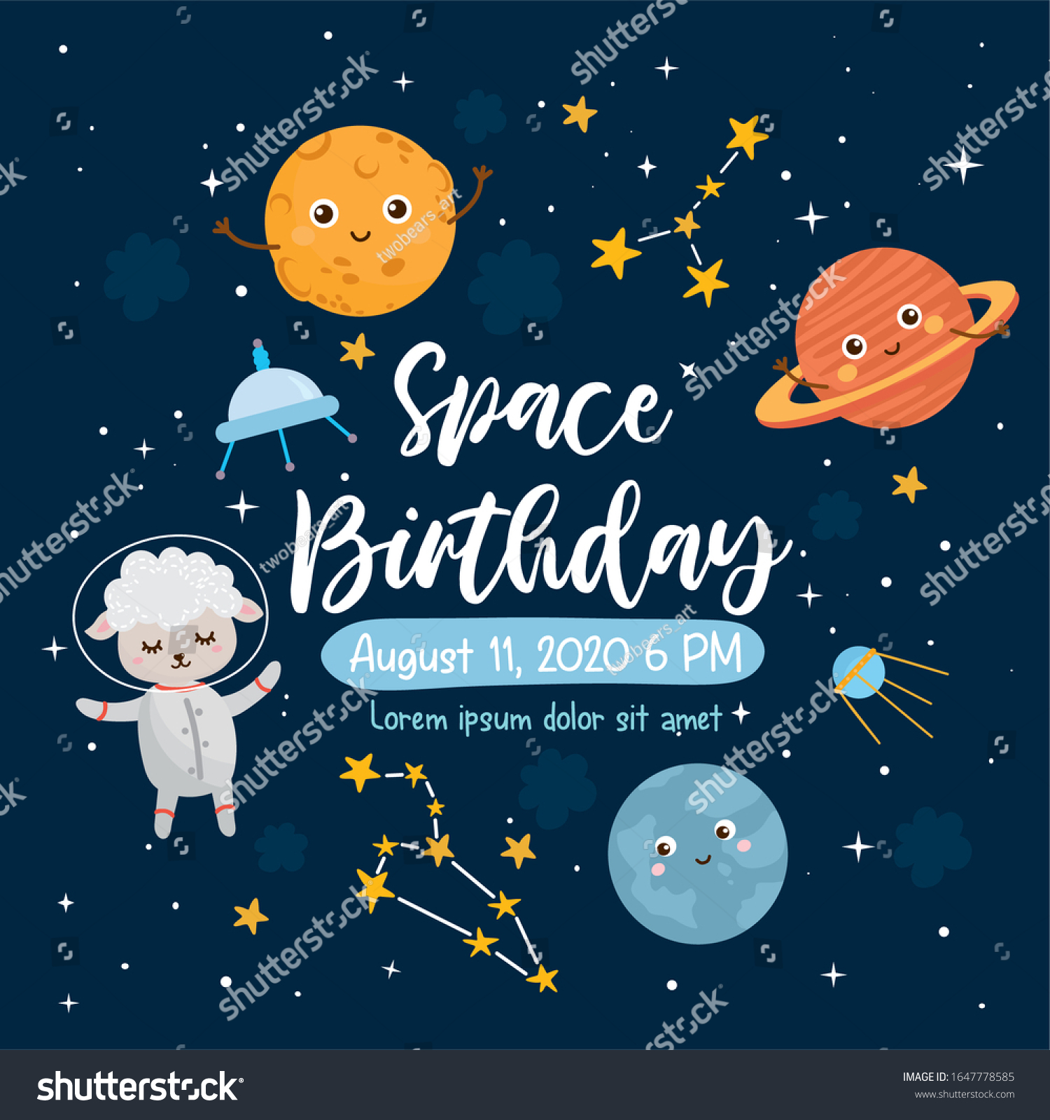 Space Birthday Greeting Card Template Kids Stock Vector (Royalty Free ...